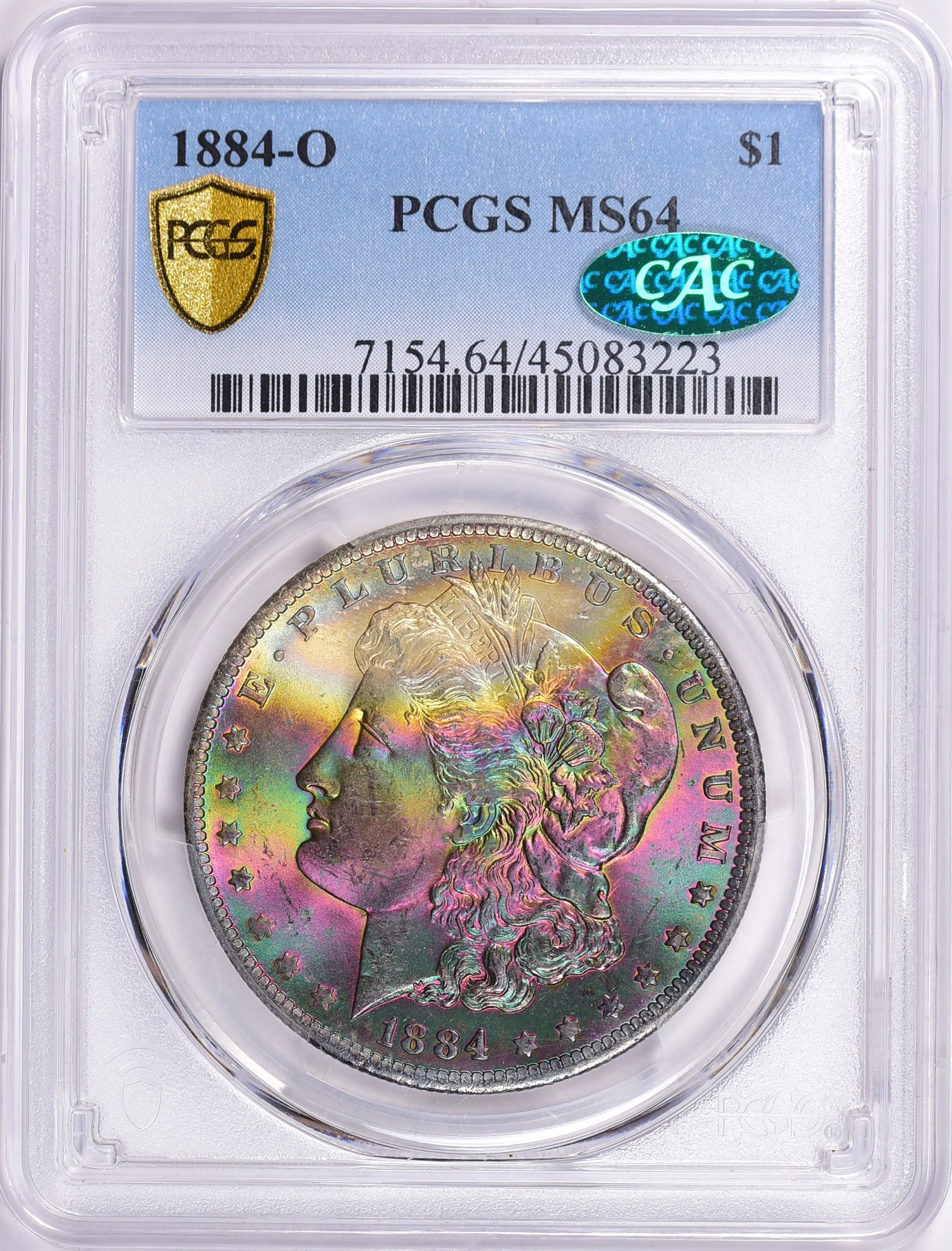1884-O Morgan Silver Dollar PCGS MS-64 (CAC Green) (Toned) (Item 1558480) | GreatCollections ...