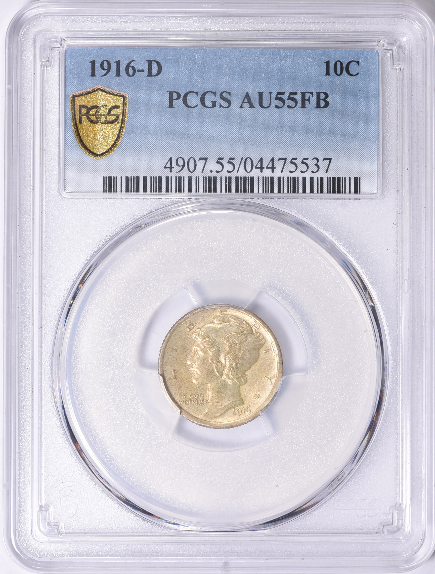 1916-D Mercury Dime PCGS AU-55 FB (Toned) (Item 1559379) | GreatCollections Coin Auctions