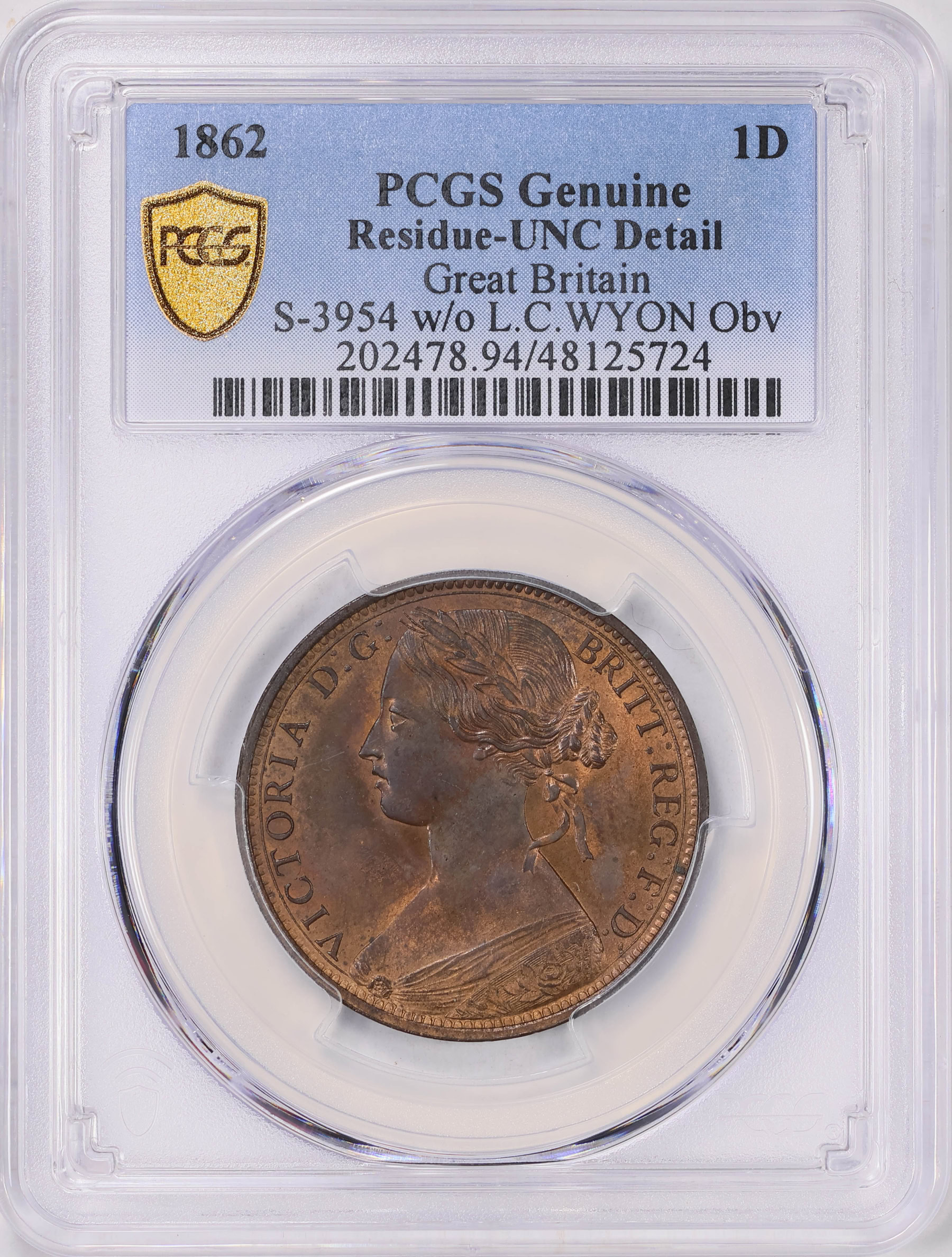 Great Britain 1862 Penny Without L.C.WYON on Obverse S-3954 PCGS ...