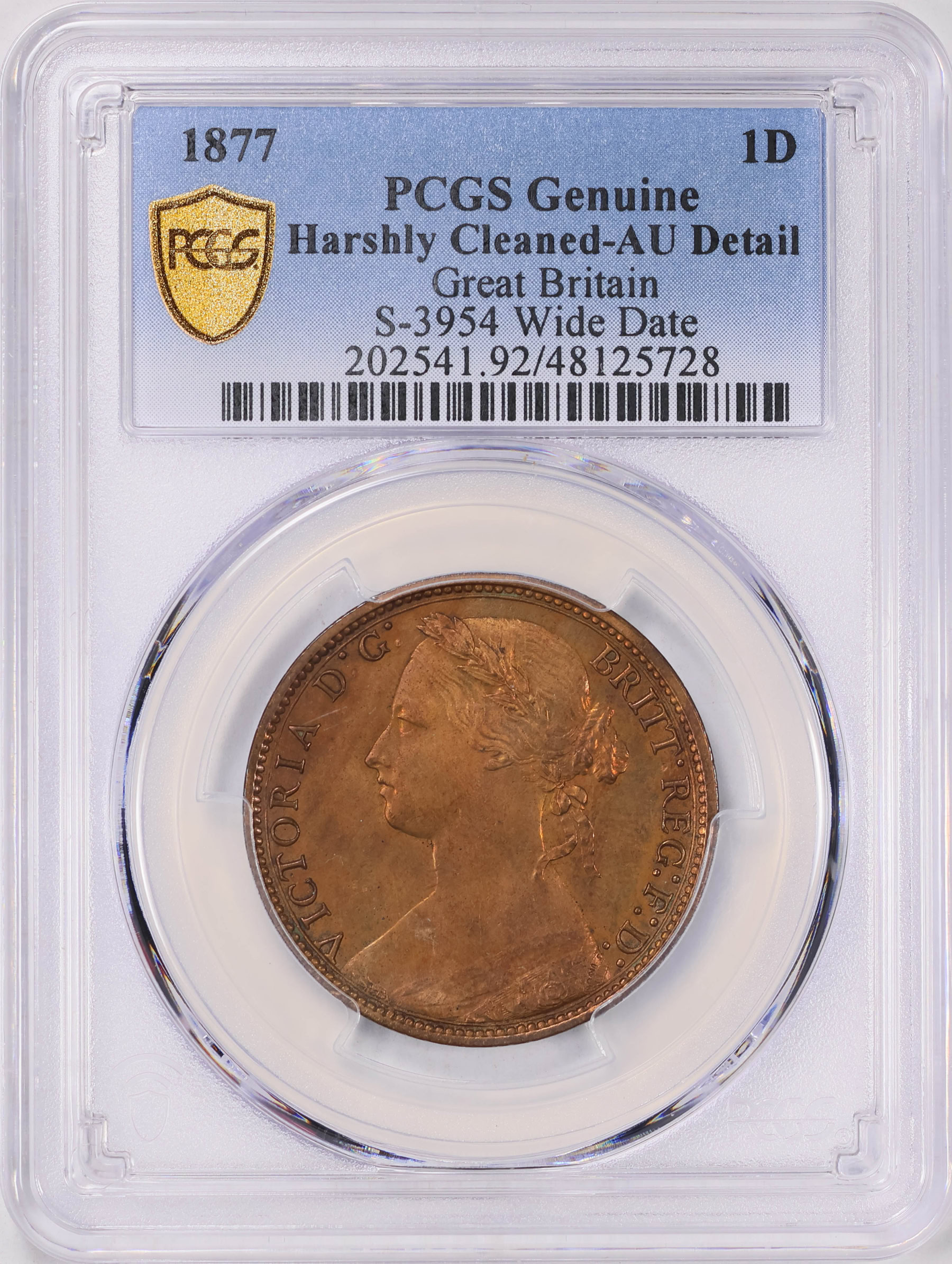 Great Britain 1877 Penny Wide Date S-3954 PCGS Genuine AU Details (Item ...