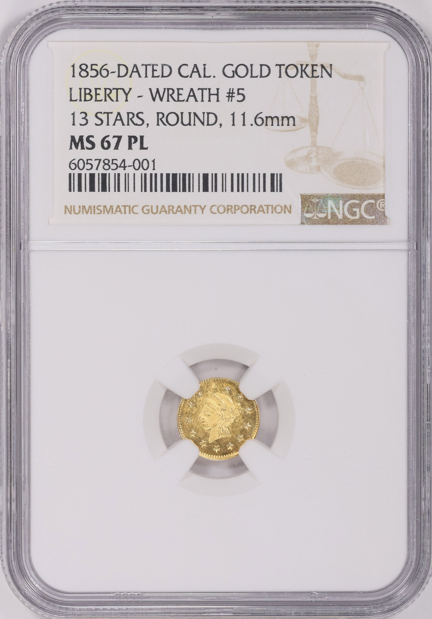 1856-Dated California Fractional Gold Token Liberty - Wreath 13 Stars ...