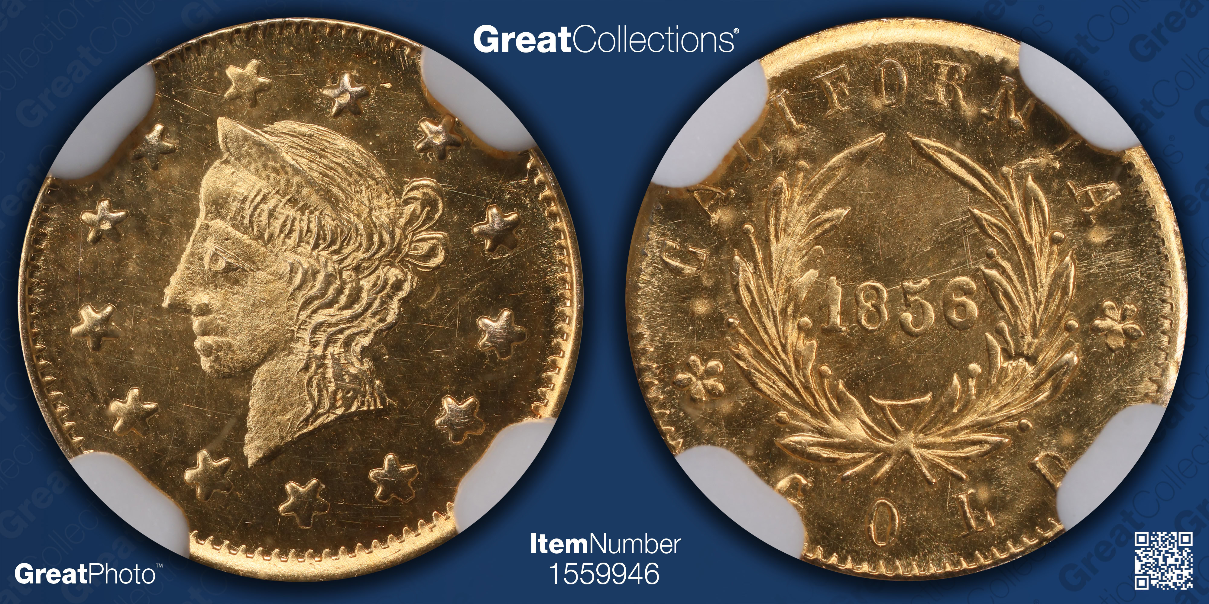 1856-Dated California Fractional Gold Token Liberty - Wreath 13 Stars ...