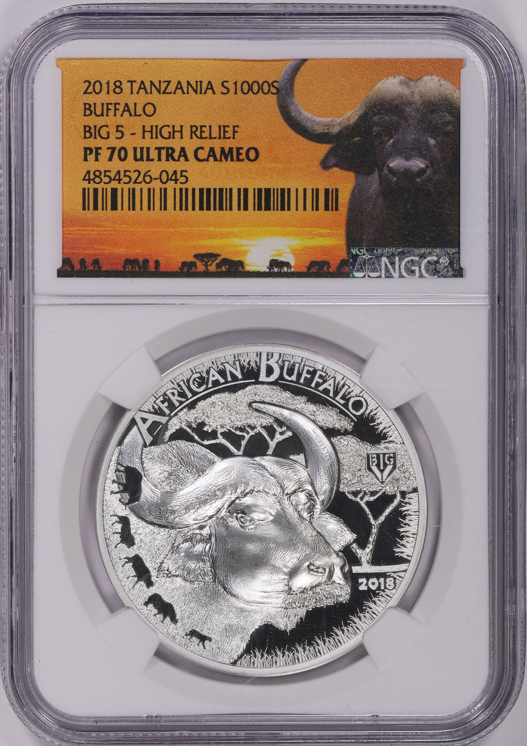 Tanzania 2018 Silver 1,000 Shillings The Big Five Buffalo High Relief ...
