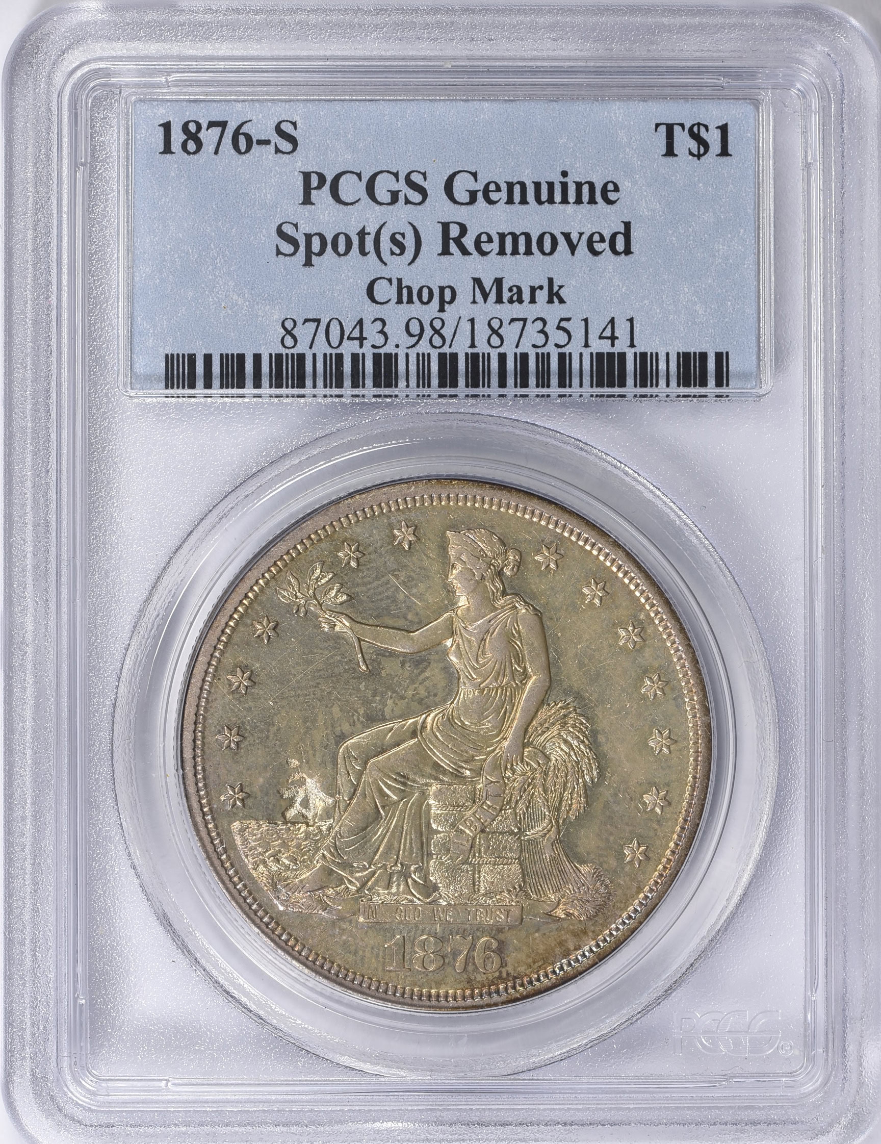 1876-S Trade Silver Dollar Chop Mark PCGS Genuine (Item 1560808) | GreatCollections Coin Auctions