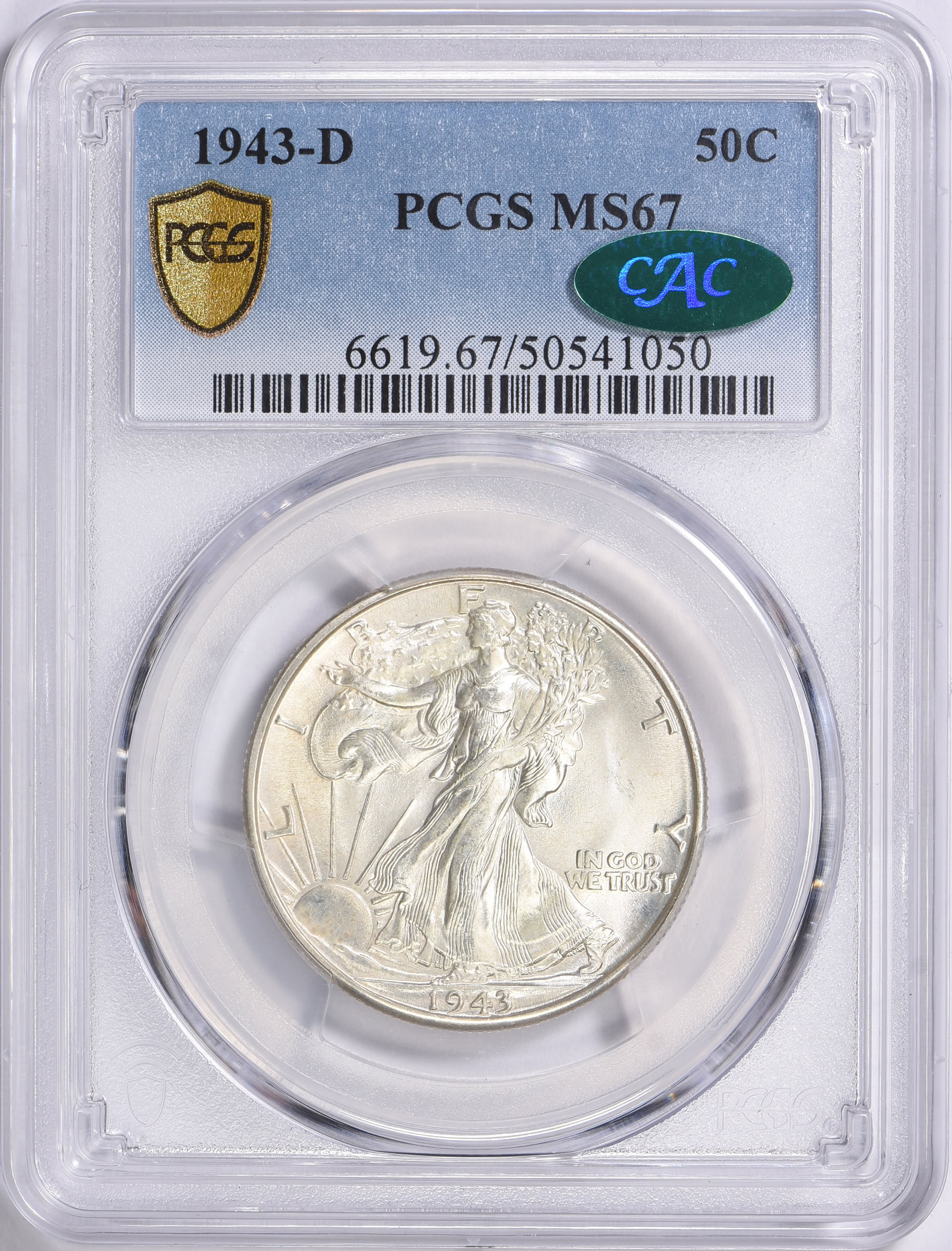 1943-D Walking Liberty Half Dollar PCGS MS-67 (CAC Green) (Item 1561047) | GreatCollections Coin ...