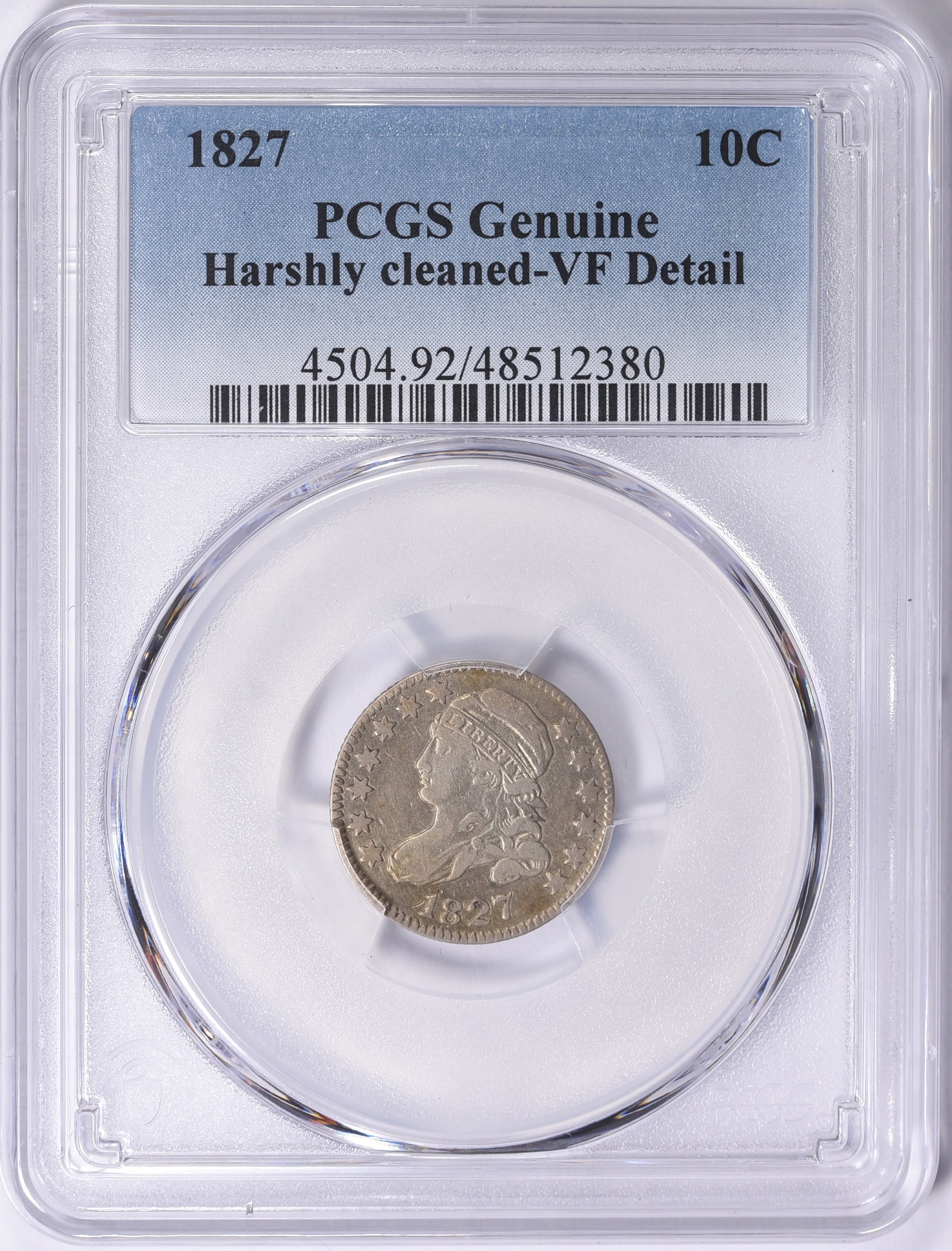 1827 Capped Bust Dime PCGS Genuine VF Details (Item 1561603) | GreatCollections Coin Auctions