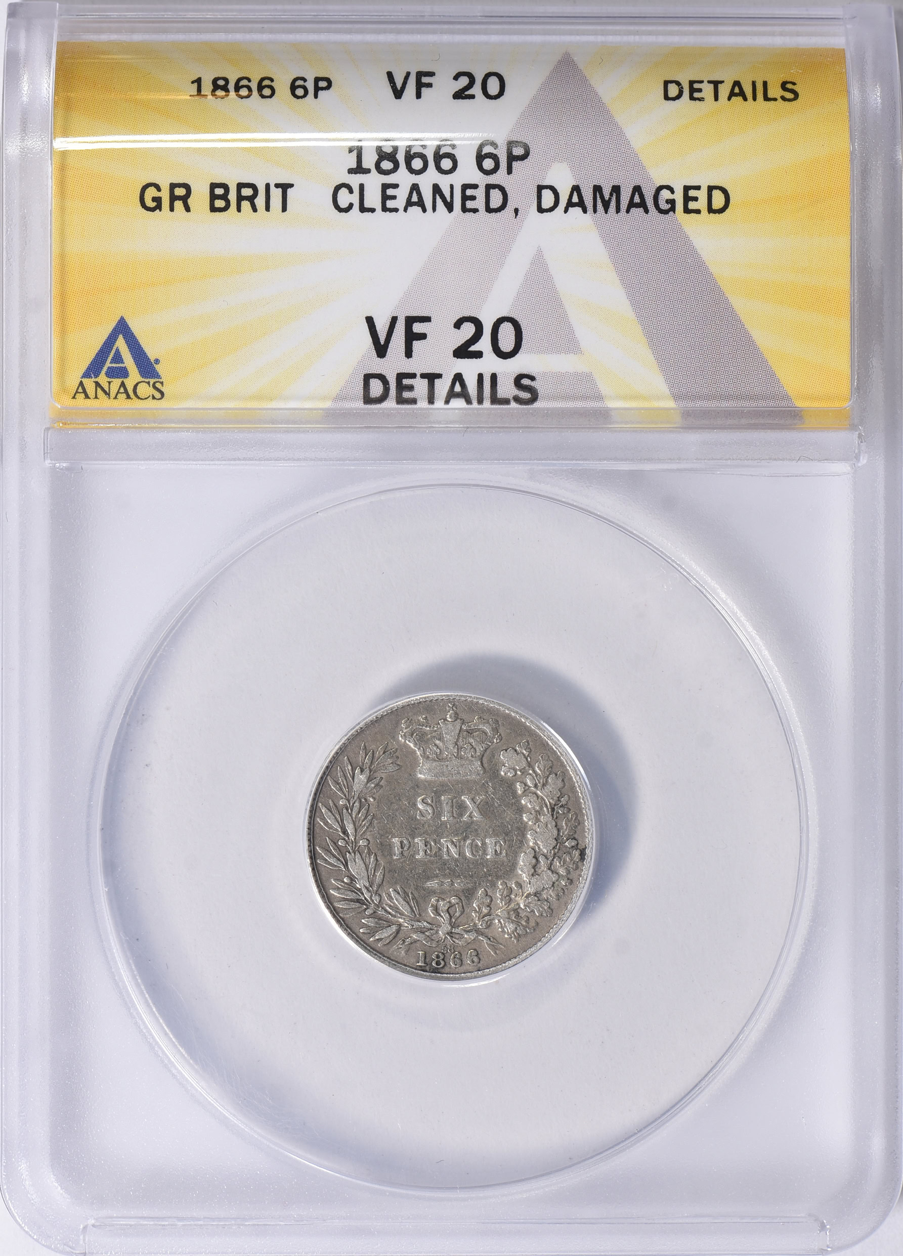 Great Britain 1866 Silver 6 Pence S-3909 ANACS VF-20 Details (Item ...