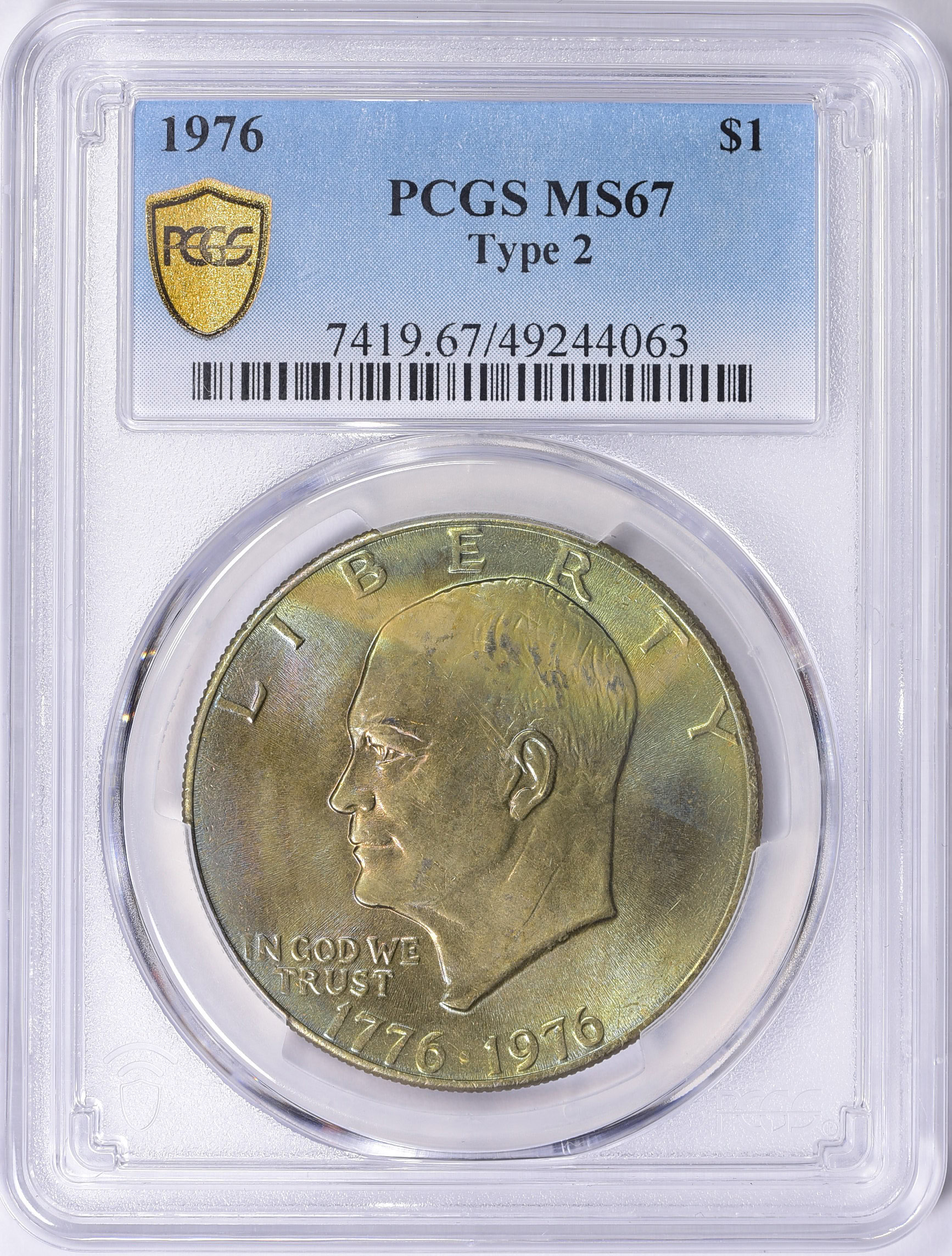1976 Eisenhower Dollar Type 2 PCGS MS-67 (Toned) (Item 1563188) | GreatCollections Coin Auctions