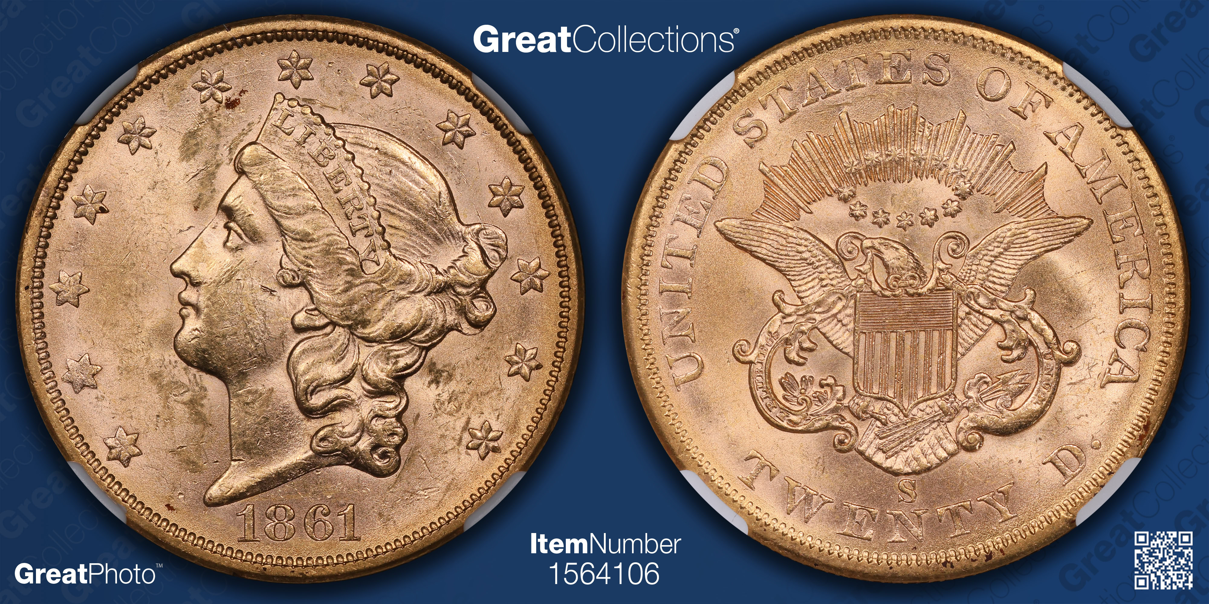1861-S Liberty Gold Double Eagle NGC MS-61 (Great Kentucky Hoard) (Item ...
