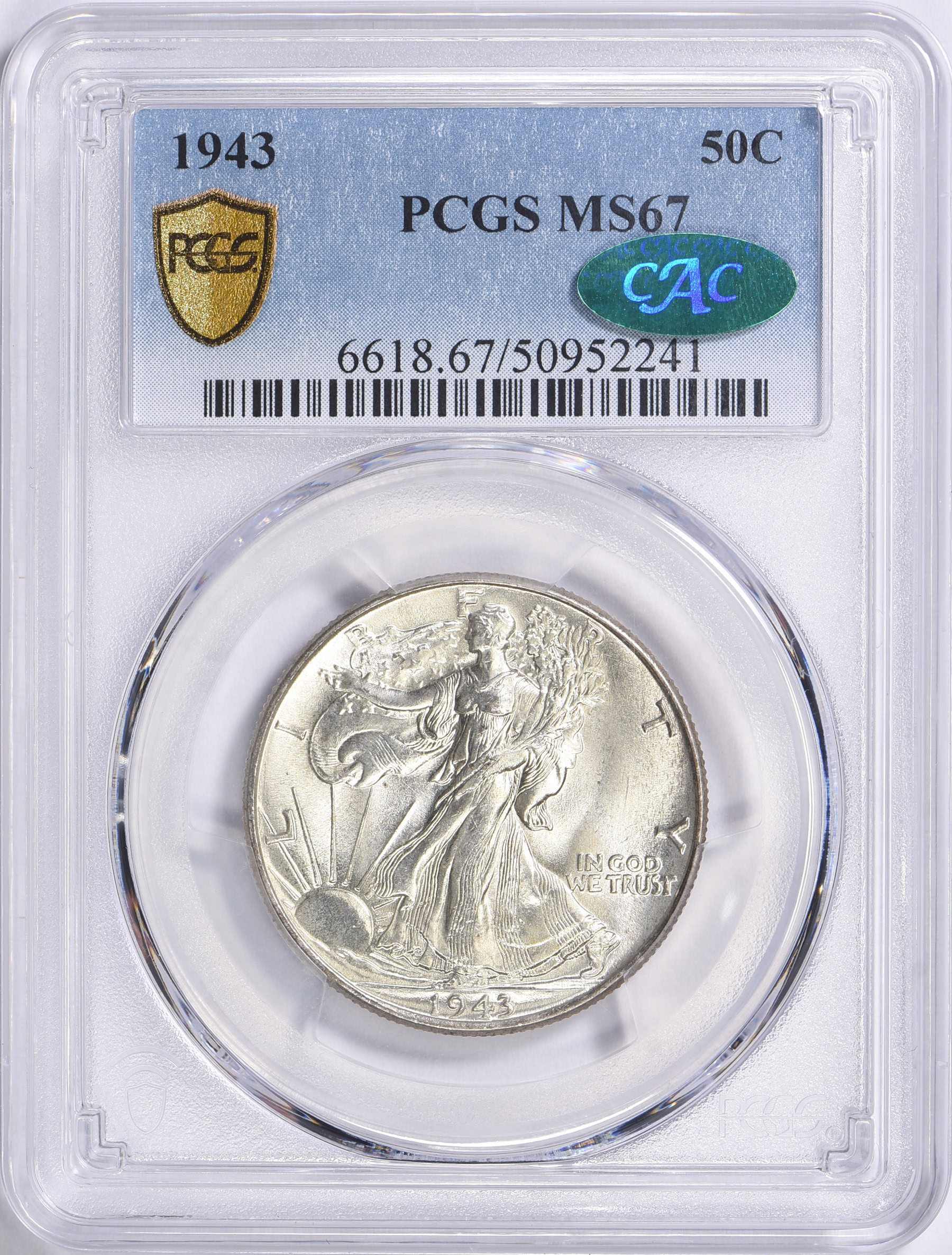 1943 Walking Liberty Half Dollar PCGS MS-67 (CAC Green) (Item 1564329) | GreatCollections Coin ...