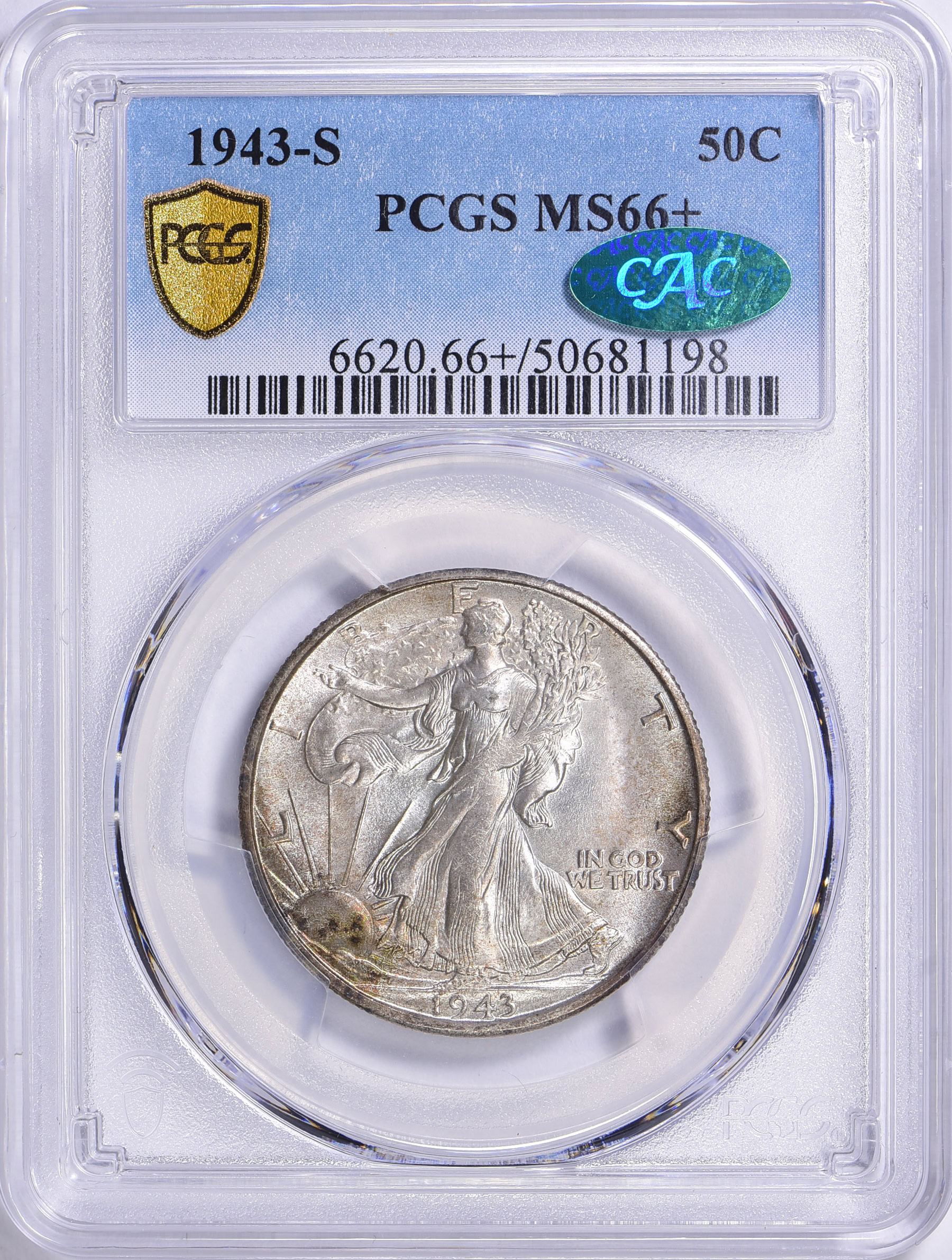 1943-S Walking Liberty Half Dollar PCGS MS-66+ (CAC Green) (Toned) (Item 1564346 ...