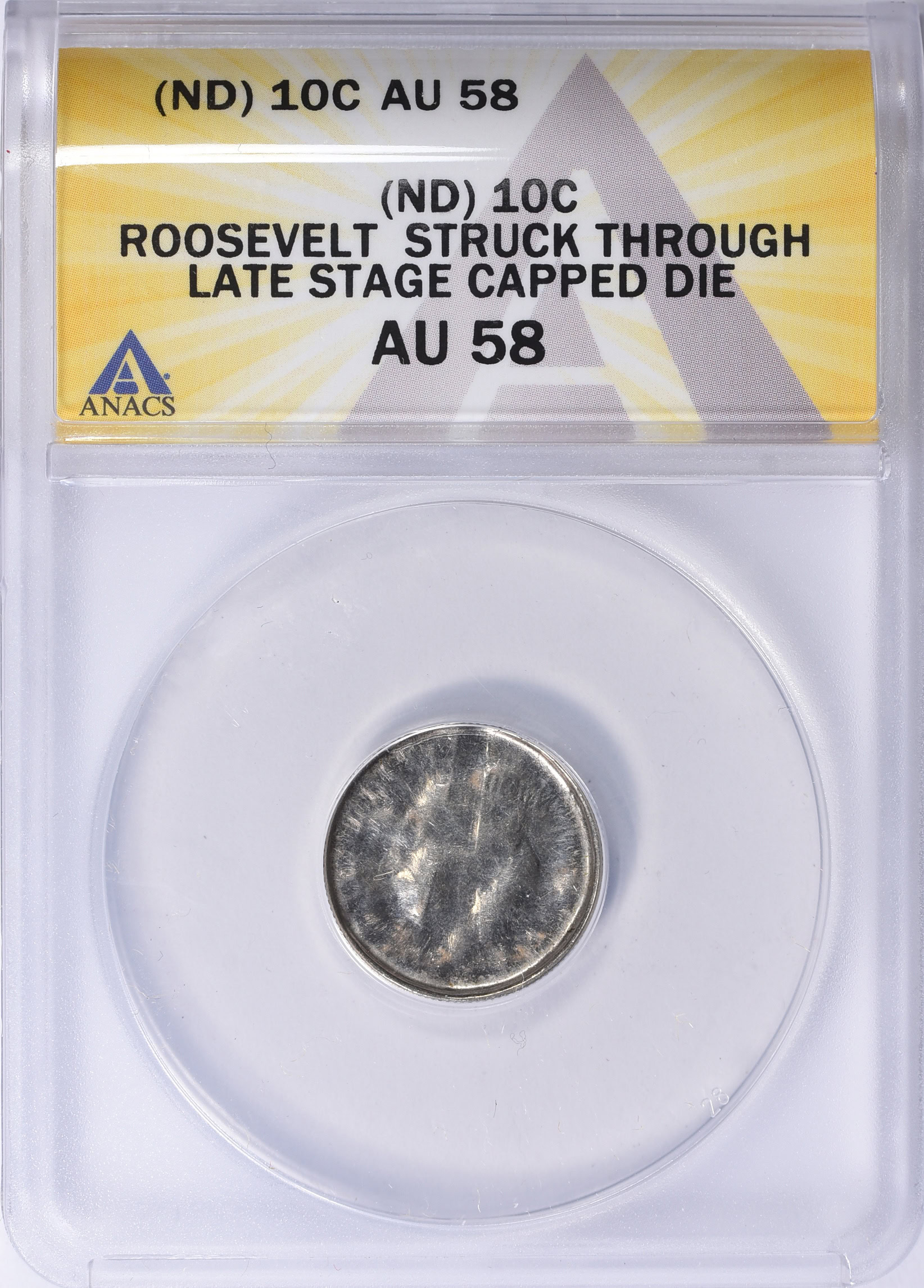 Mint Error (ND) Roosevelt Dime Struck Through Lateb Stage Capped Die ...
