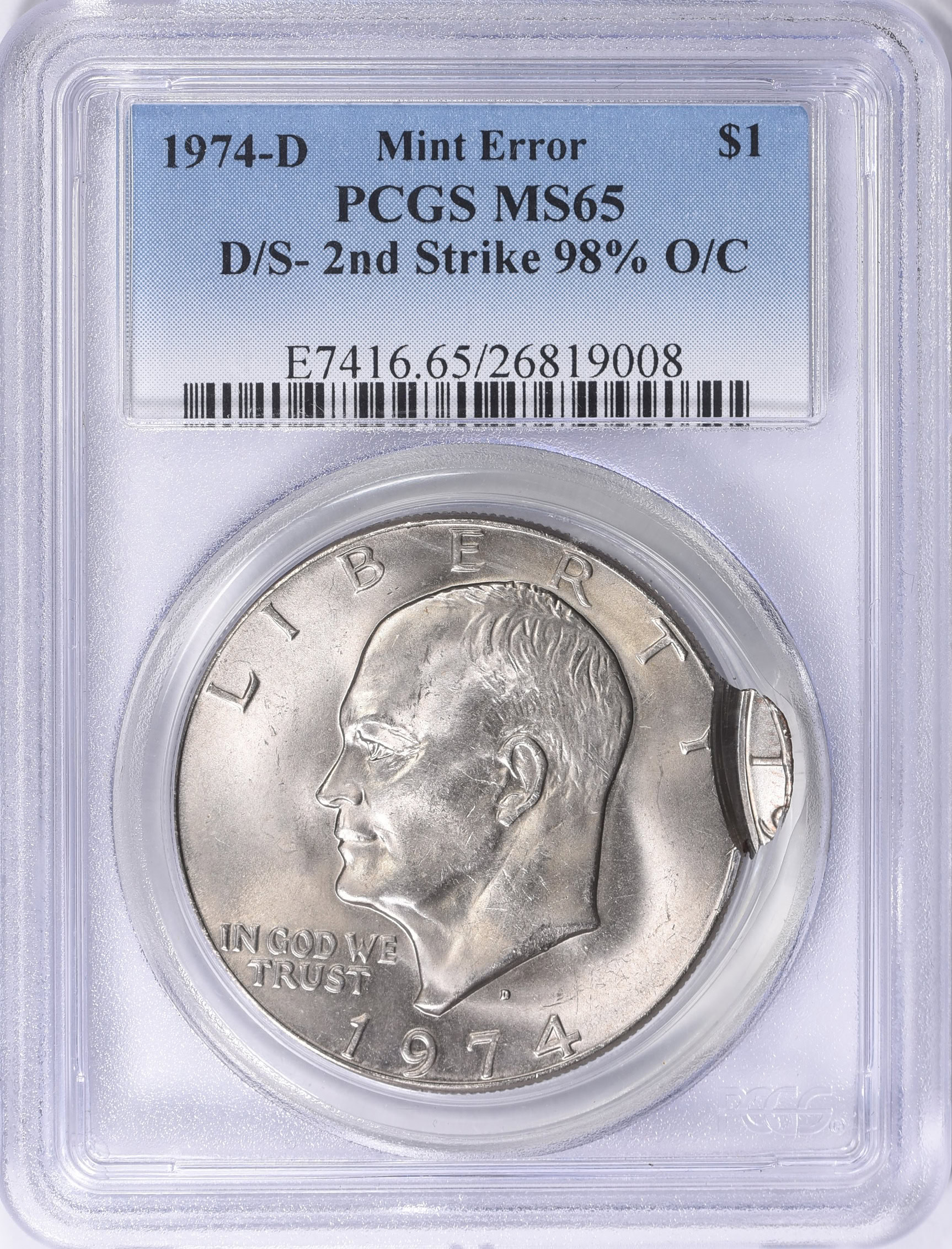 Mint Error 1974-D Eisenhower Dollar D/S 2nd Strike 98% O/C PCGS MS-65 ...