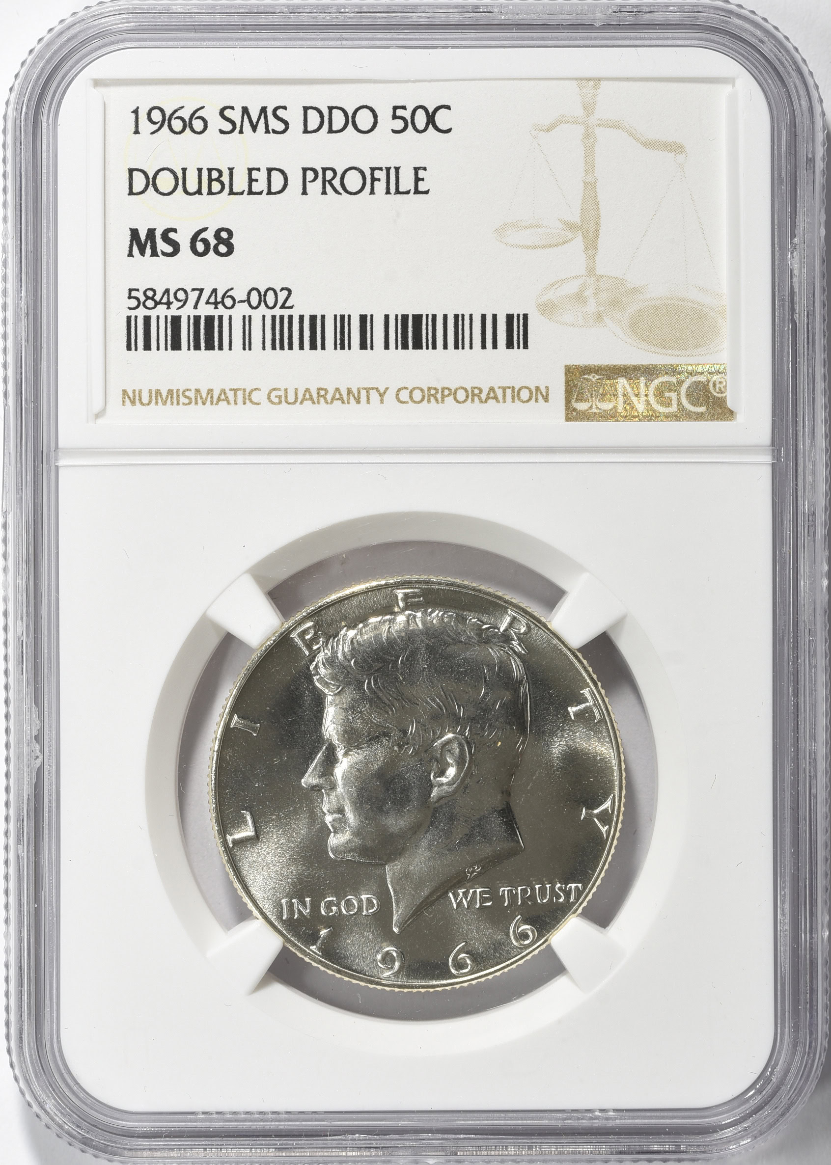 1966 Kennedy Half Dollar SMS DDO Double Profile NGC MS-68 (Item 1566093) | GreatCollections Coin ...