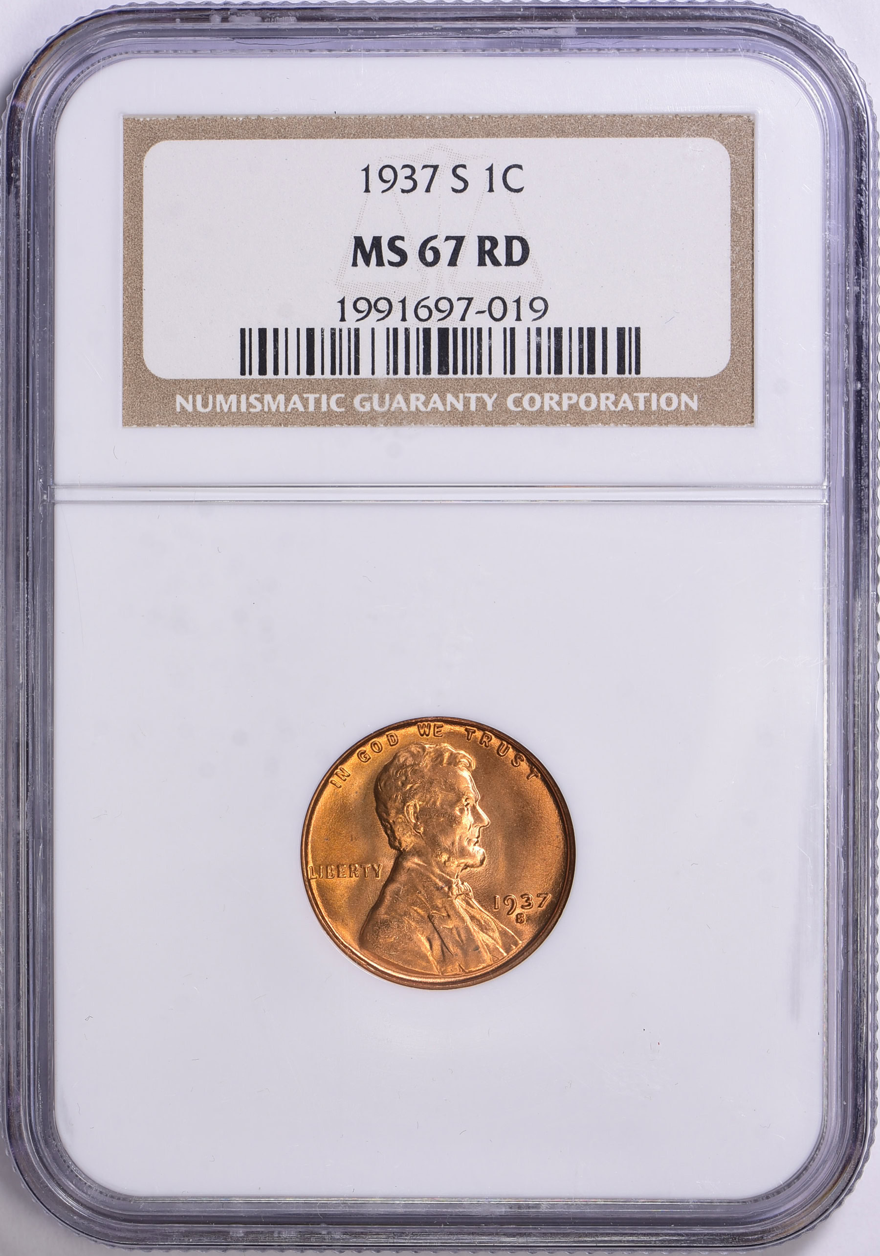1937-S Lincoln Cent NGC MS-67 RD (Item 1566149) | GreatCollections Coin Auctions