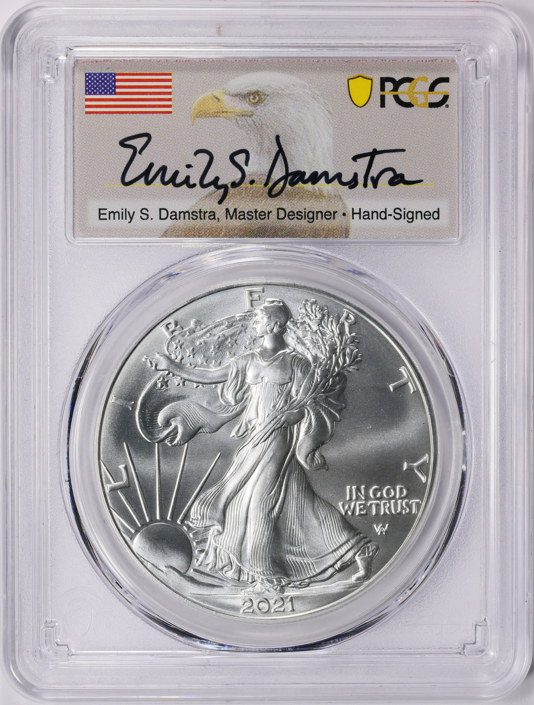 2021 $1 Silver Eagle Type 2 First Strike PCGS MS-70 (Emily S. Damstra Signed Label) (Item ...