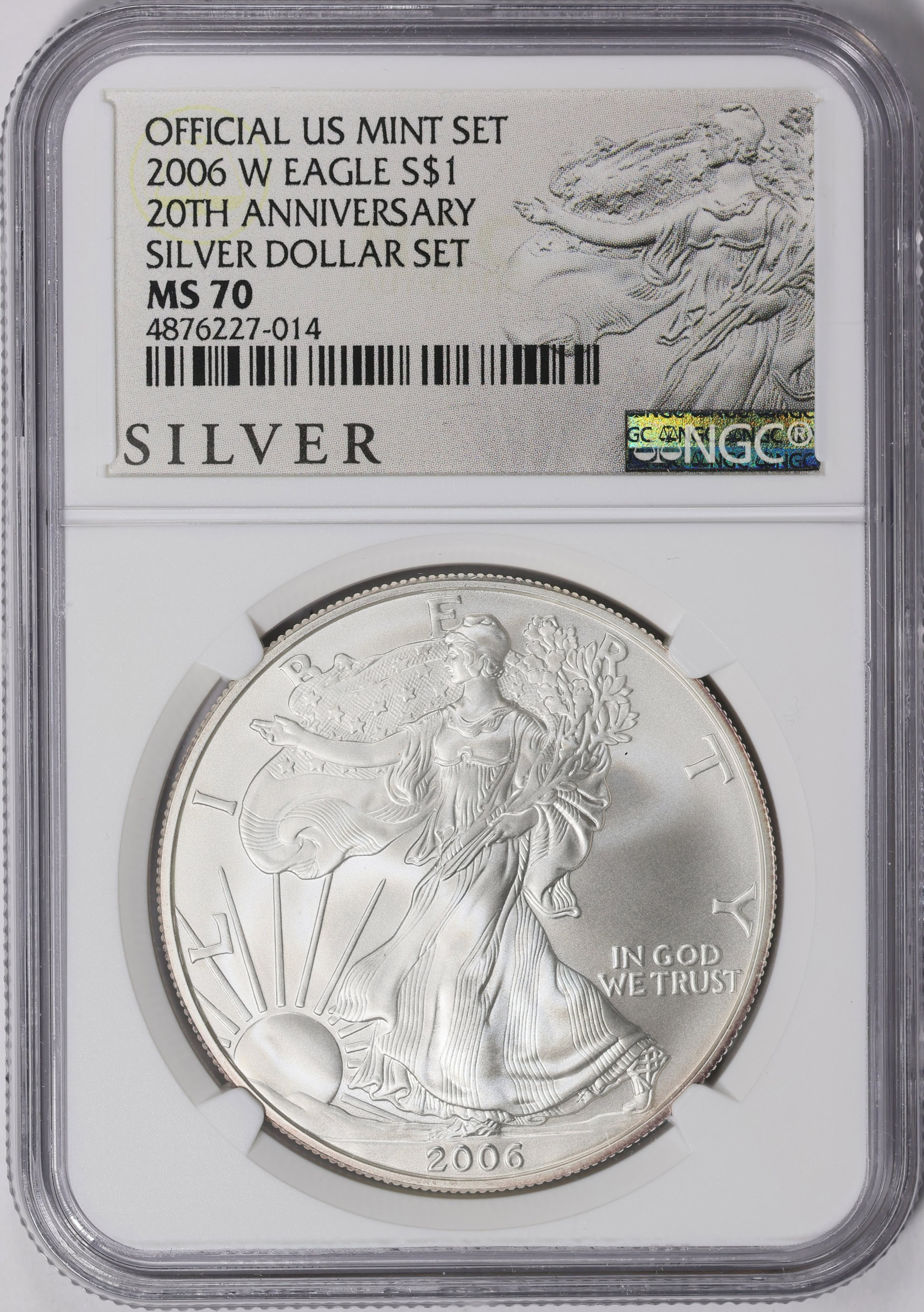 2006-W $1 Silver Eagle 20th Anniversary Burnished NGC MS-70 (Item 1566519) | GreatCollections ...