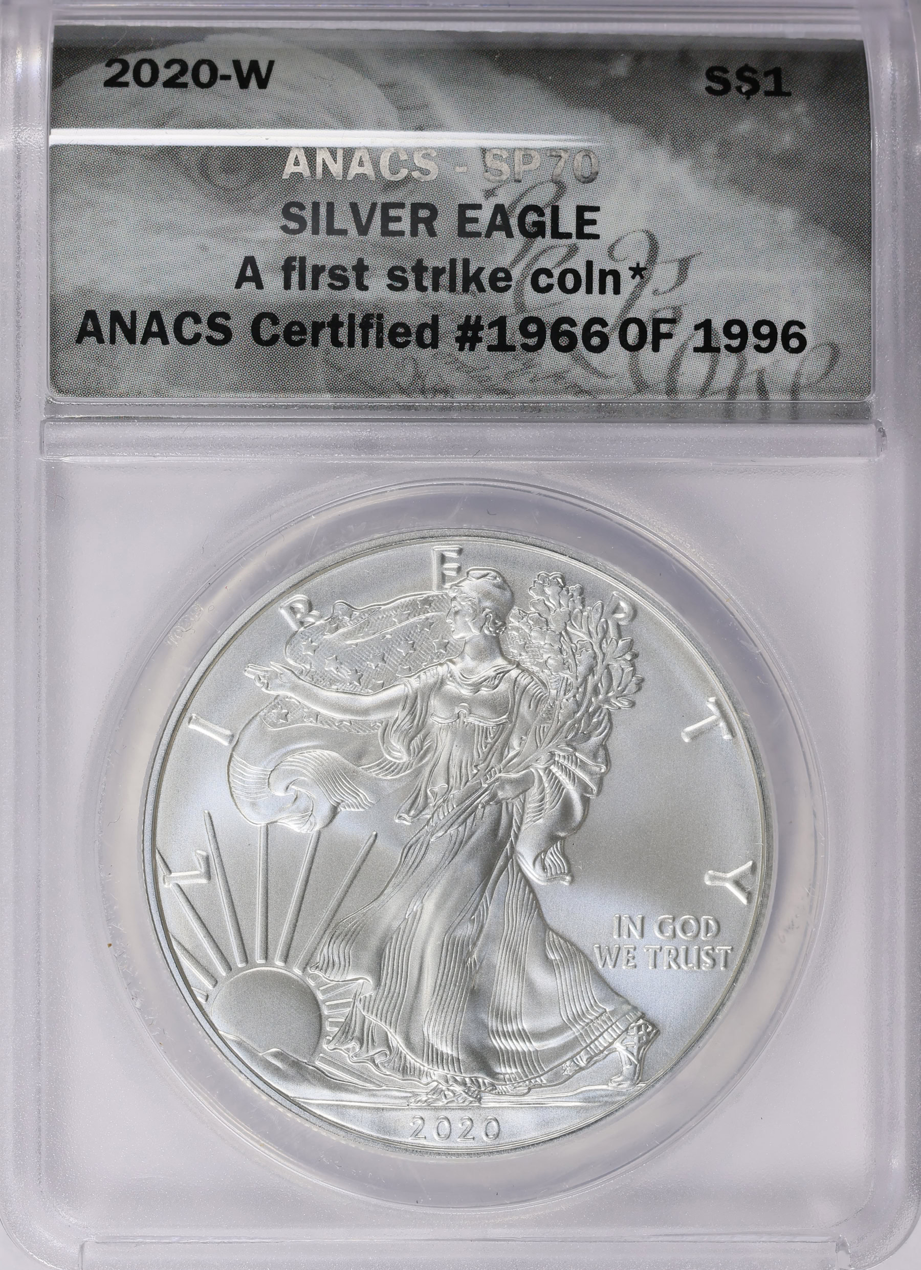 2020-W $1 Silver Eagle First Strike Burnished ANACS SP-70 (Item 1566612) | GreatCollections Coin ...