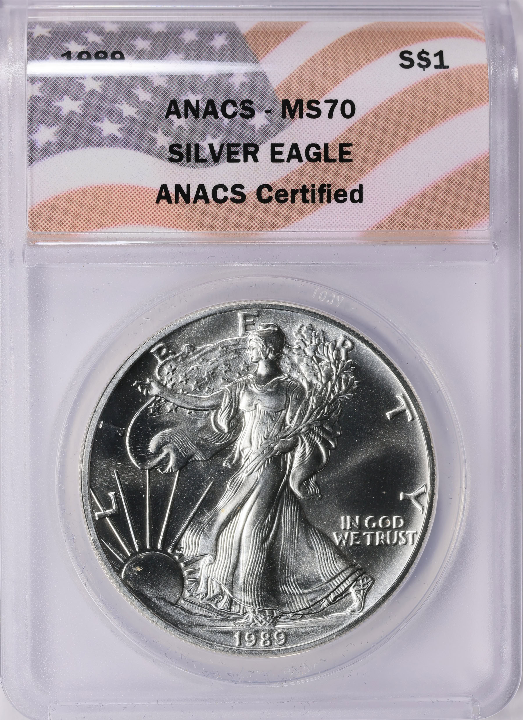 1989 $1 Silver Eagle ANACS MS-70 (Flag Label) (Item 1566697 ...
