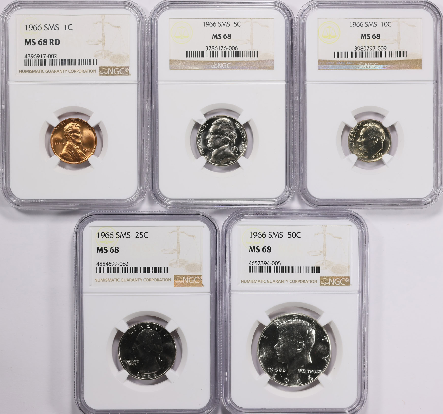 1966 1c-50c SMS Set NGC MS-68 (5 Coins) (Item 1566704 ...