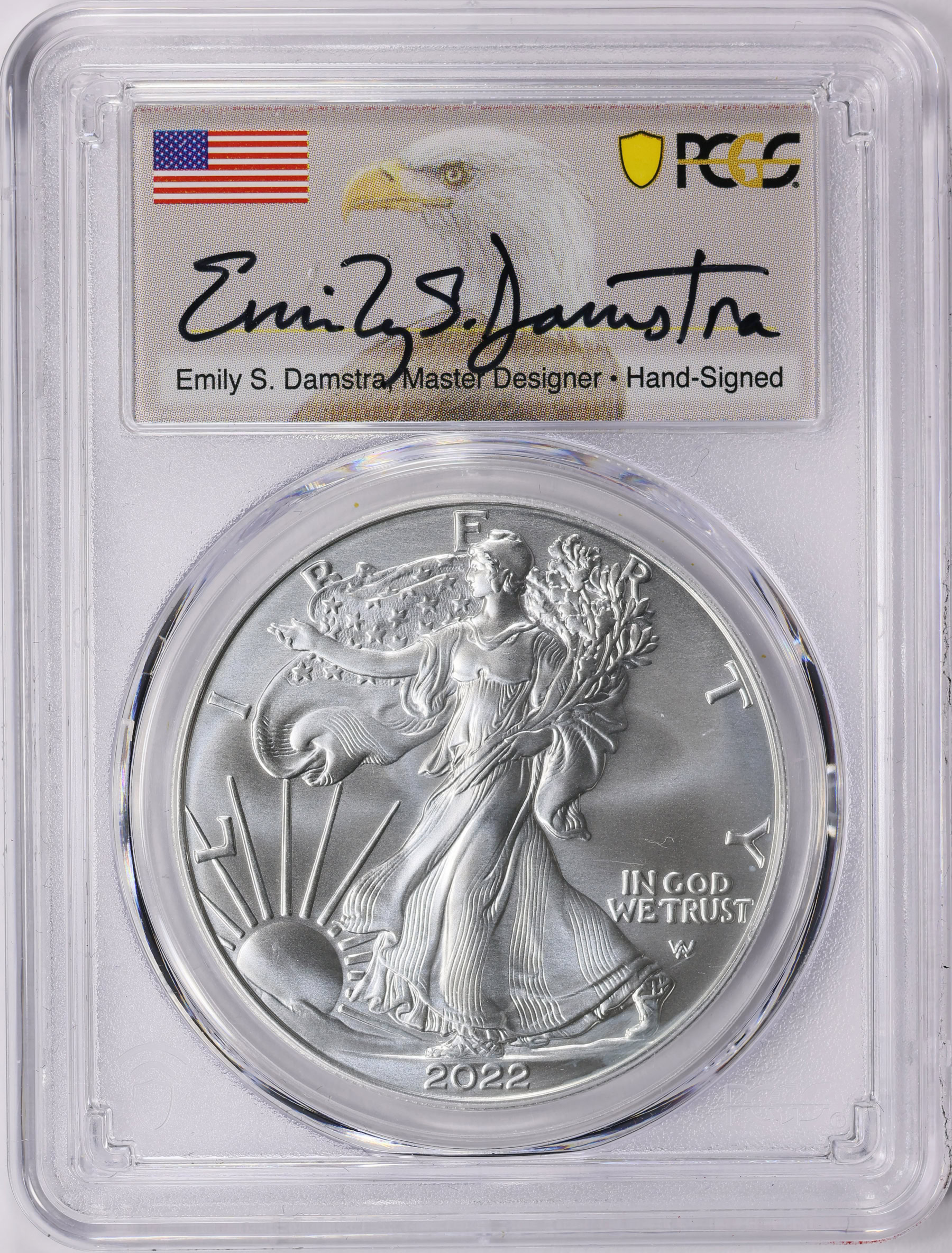 2022 $1 Silver Eagle First Strike PCGS MS-70 (Emily S. Damstra Signed ...