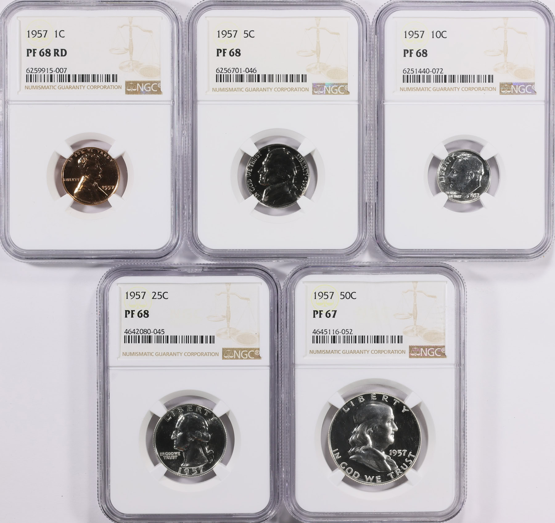 1957 1c-50c NGC Proof-67/68 (5 Coins) (Item 1566791) | GreatCollections Coin Auctions