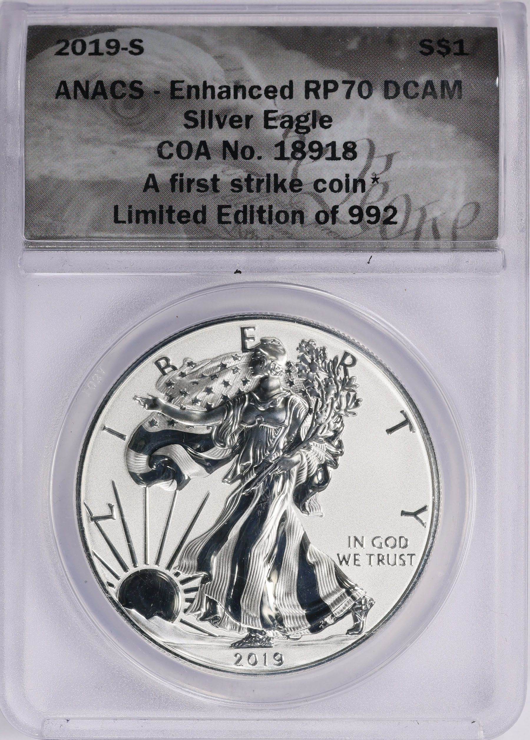 2019-S $1 Silver Eagle Enhanced Reverse Proof First Strike ANACS RP-70 ...