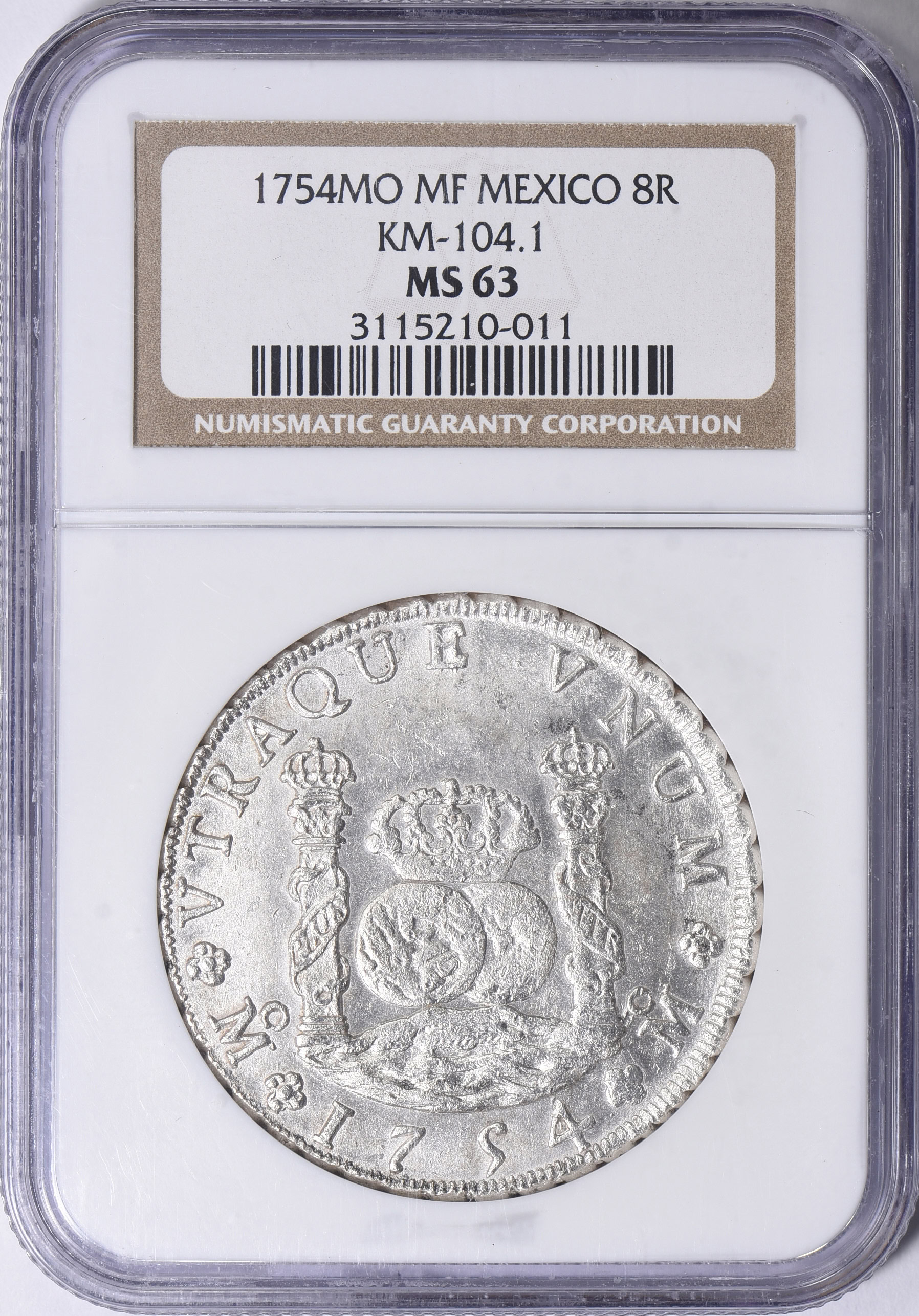Mexico 1754-Mo MF Silver 8 Reales Same Crowns KM-104.1 NGC MS-63 (Item 1566886 ...