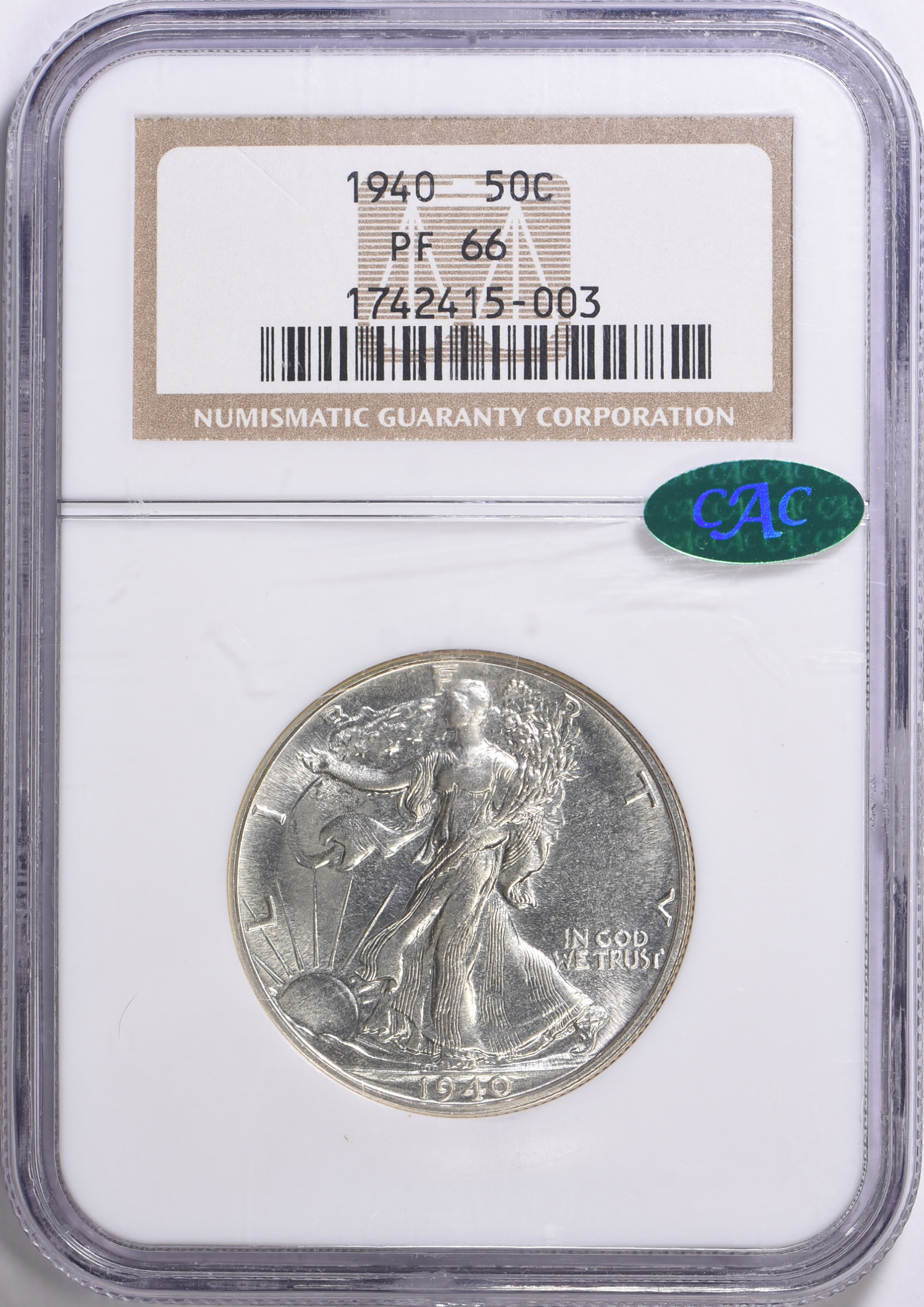 1940 Walking Liberty Half Dollar NGC Proof-66 (CAC Green) (Item 1567134) | GreatCollections Coin ...