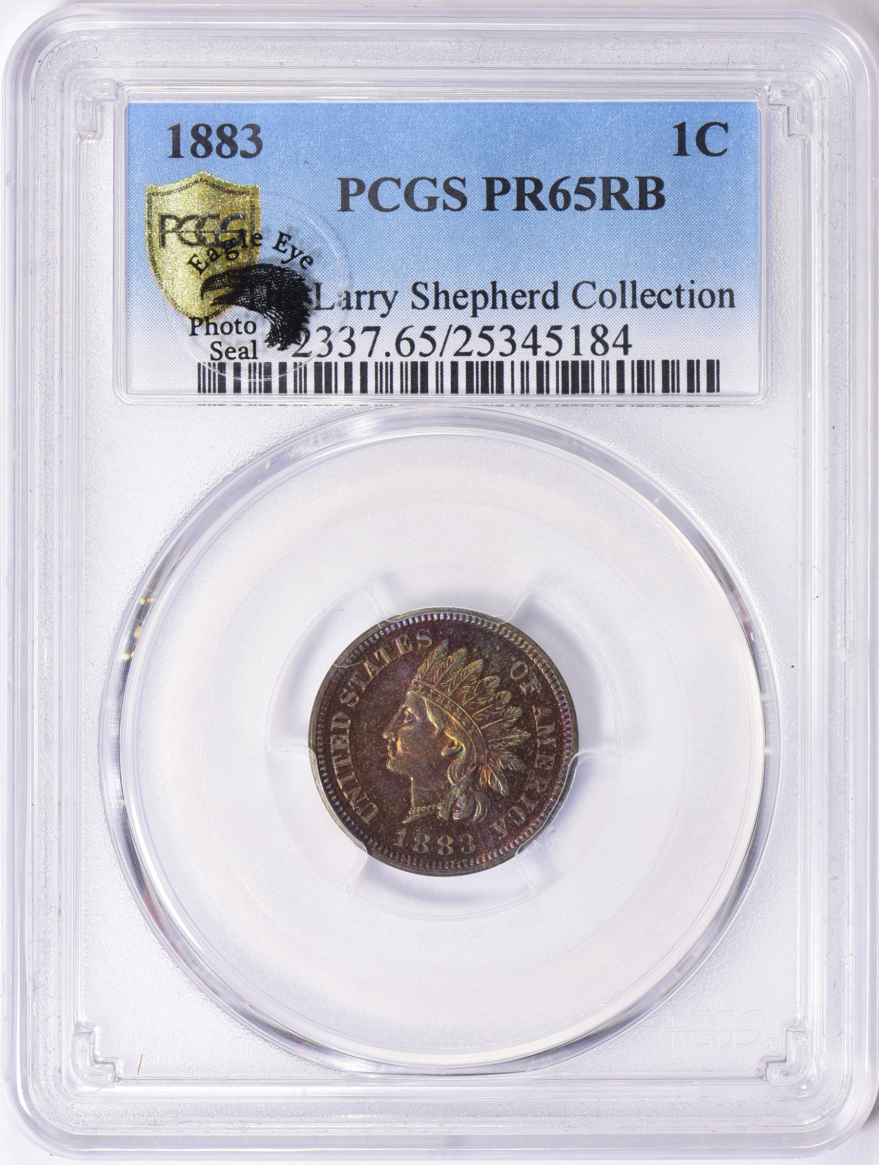 1883 Indian Cent PCGS Proof-65 RB (Toned) (Eagle Eye Seal) (Larry Shepherd Collection) (Item ...