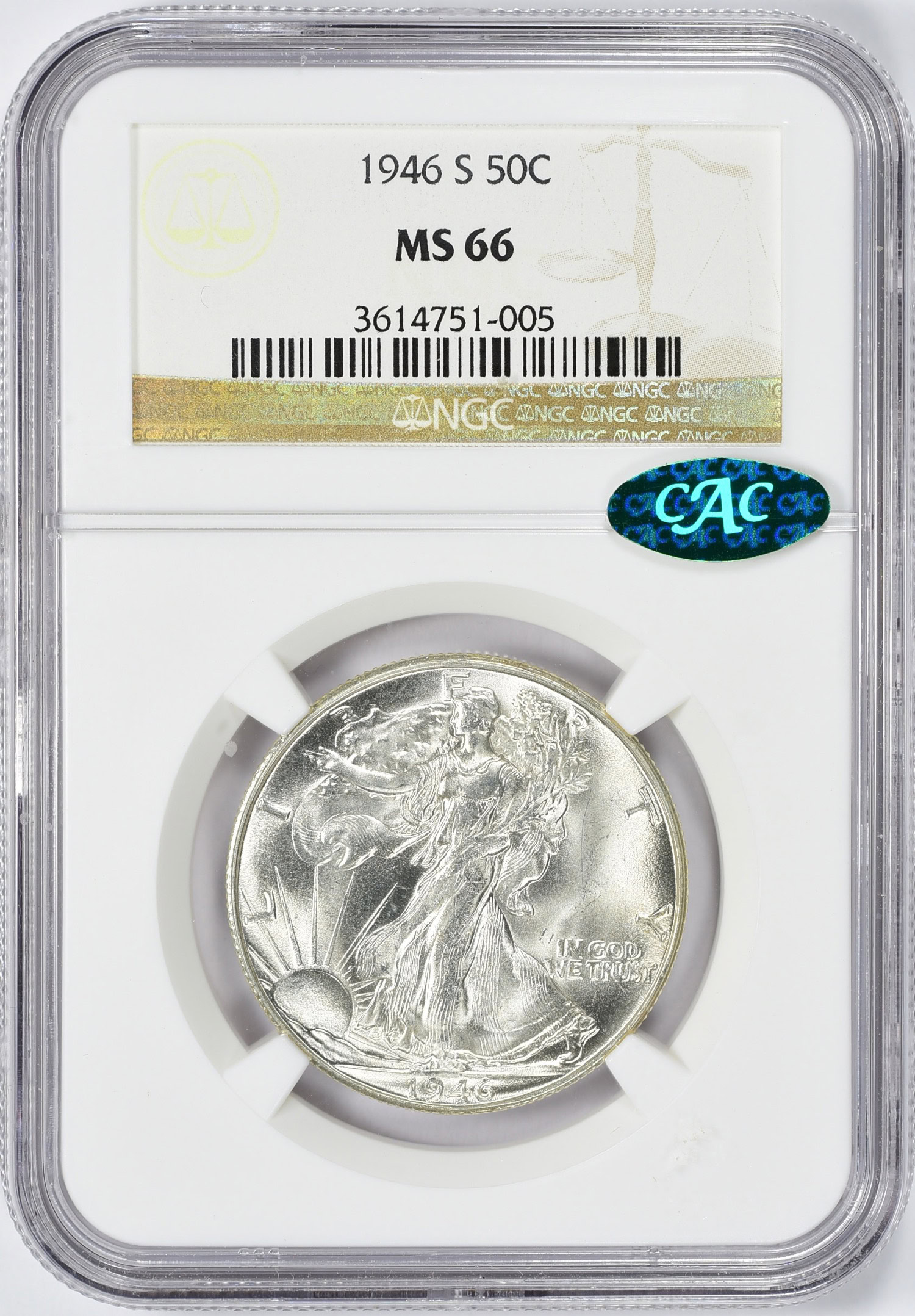 1946-S Walking Liberty Half Dollar NGC MS-66 (CAC Green) (Item 1567397) | GreatCollections Coin ...