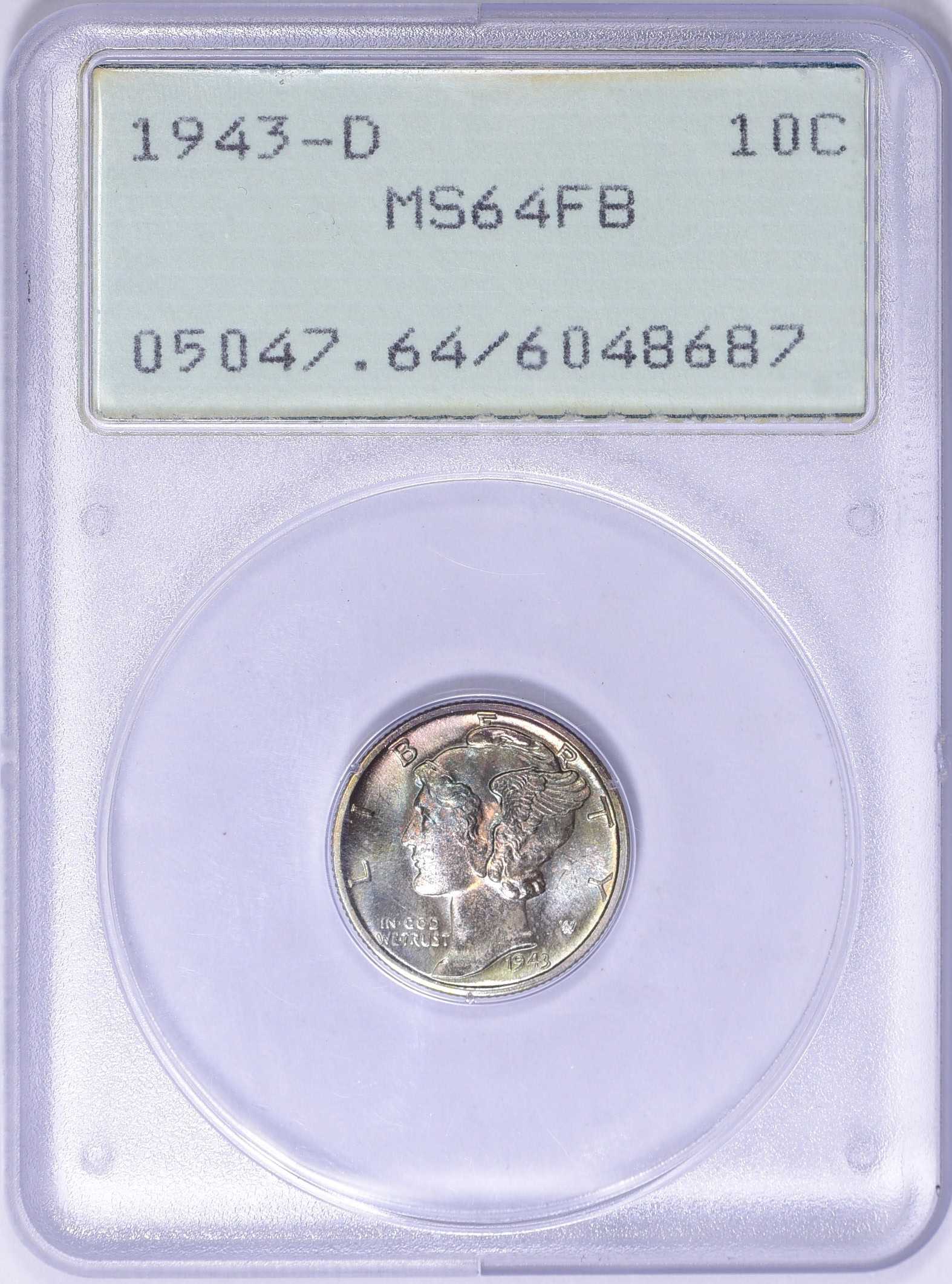 1943-D Mercury Dime PCGS MS-64 FB OGH (1st Gen) (Toned) (Item 1568549) | GreatCollections Coin ...