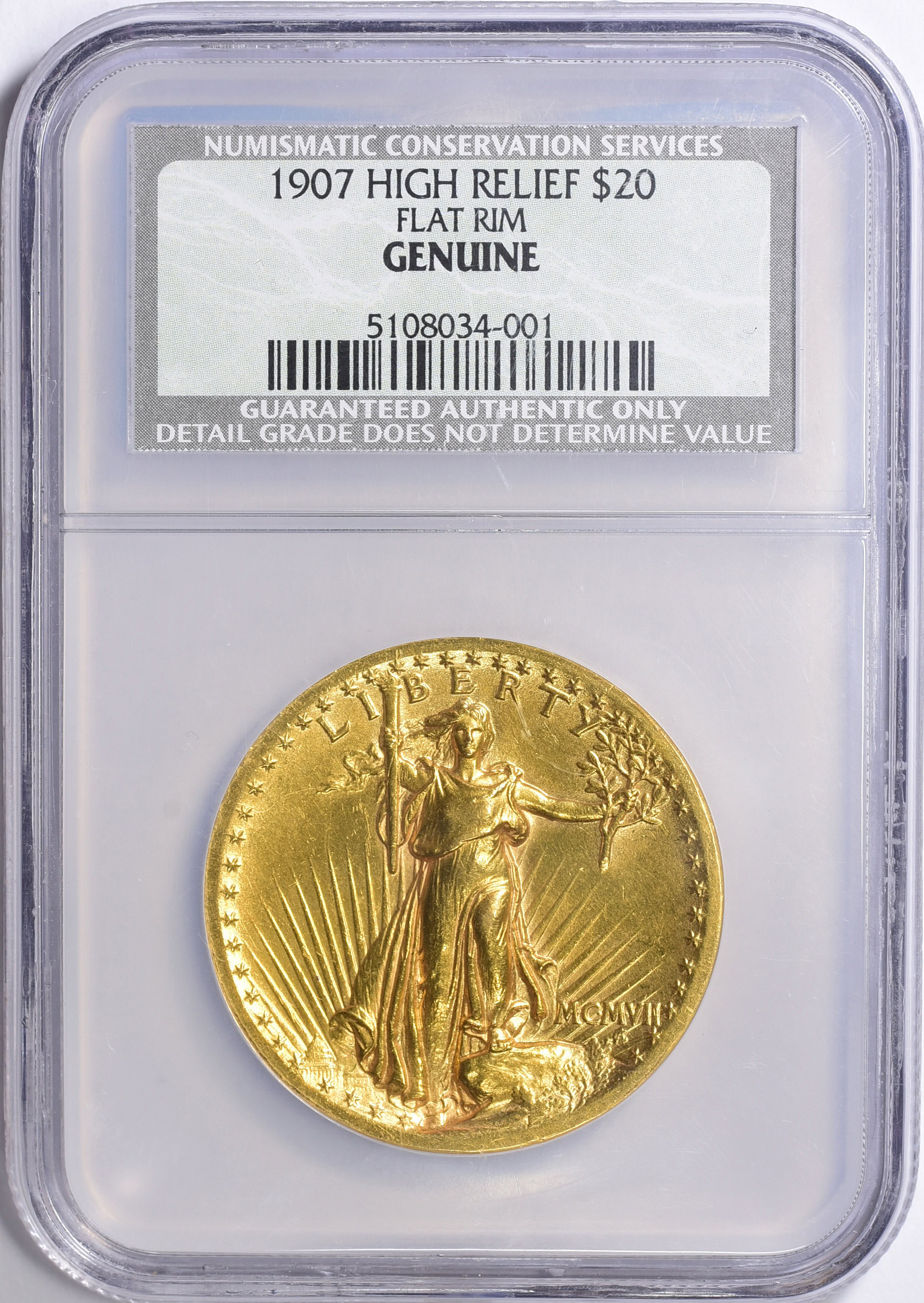1907 Saint-Gaudens Gold Double Eagle MCMVII. High Relief, Flat Edge NCS Genuine (Item 1568751 ...