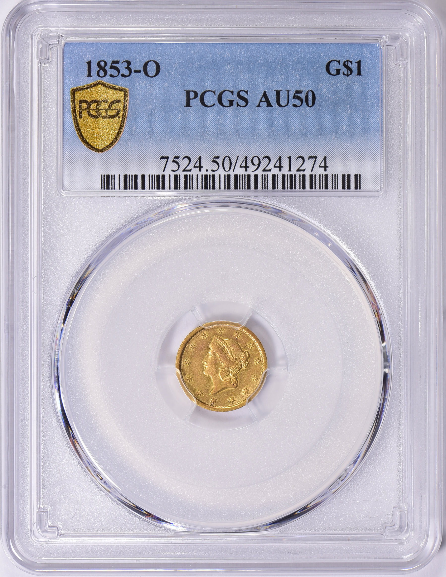 1853-O Liberty Gold Dollar PCGS AU-50 (Item 1568881) | GreatCollections ...