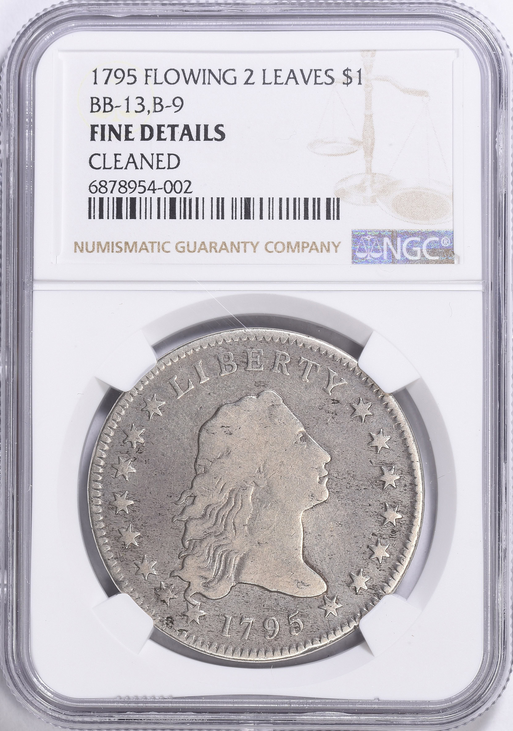 1795 Flowing Hair Silver Dollar B-9 BB-13 2 Leaves NGC Fine Details (Item 1569135 ...