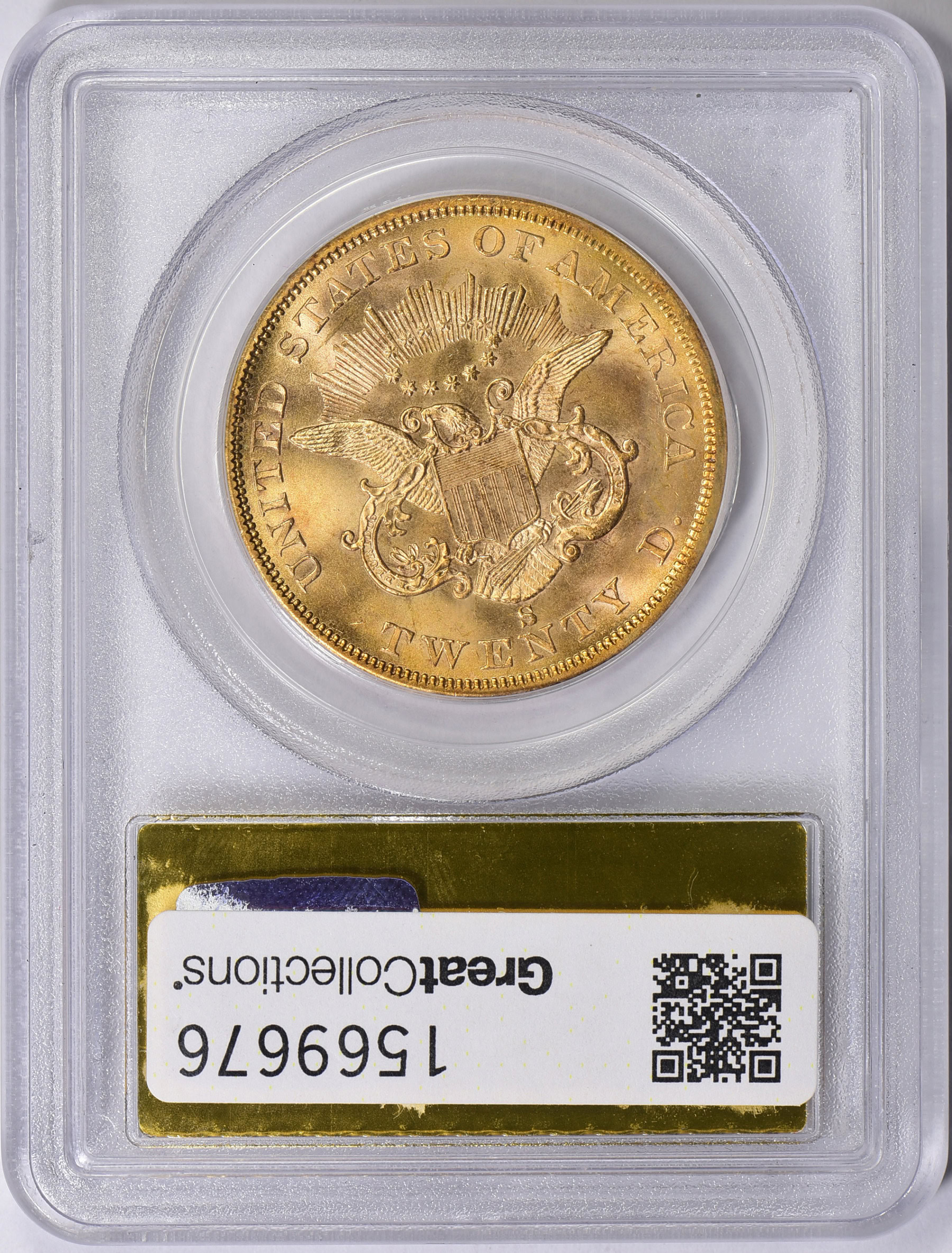 1857-S Liberty Gold Double Eagle 20B Bold S Shipwreck S.S. Central America PCGS MS-65 (Gold Foil ...