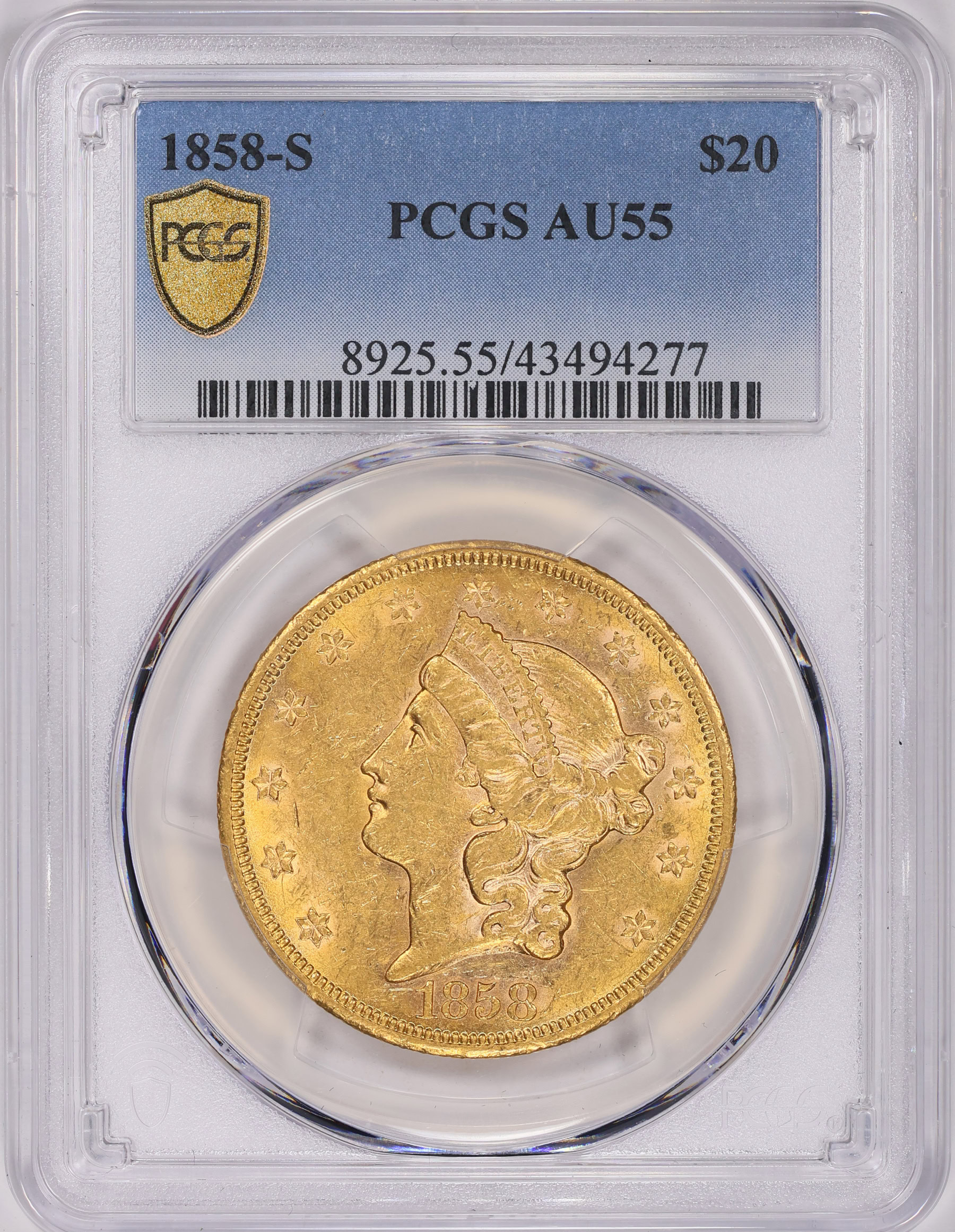 1858-S Liberty Gold Double Eagle PCGS AU-55 (Item 1569677) | GreatCollections Coin Auctions