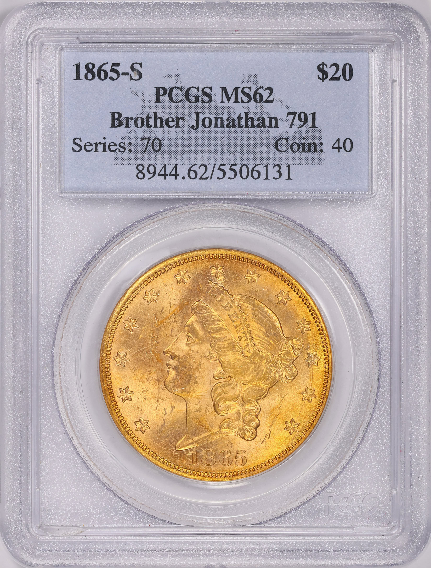 1865-S Liberty Gold Double Eagle Shipwreck Brother Jonathan PCGS MS-62 (Item 1569691 ...