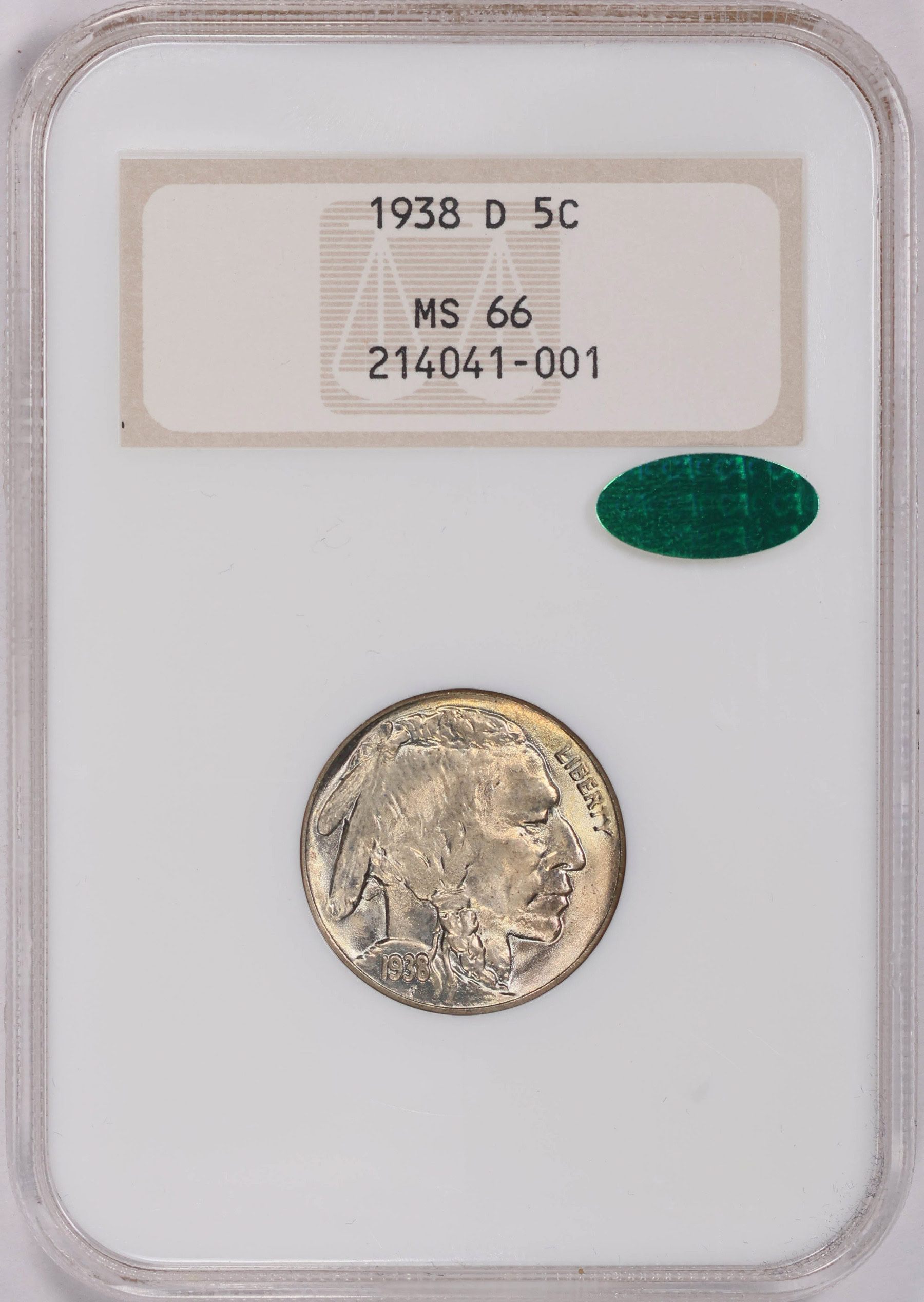 1938-D Buffalo Nickel NGC MS-66 (CAC Green) OH (Item 1569722) | GreatCollections Coin Auctions