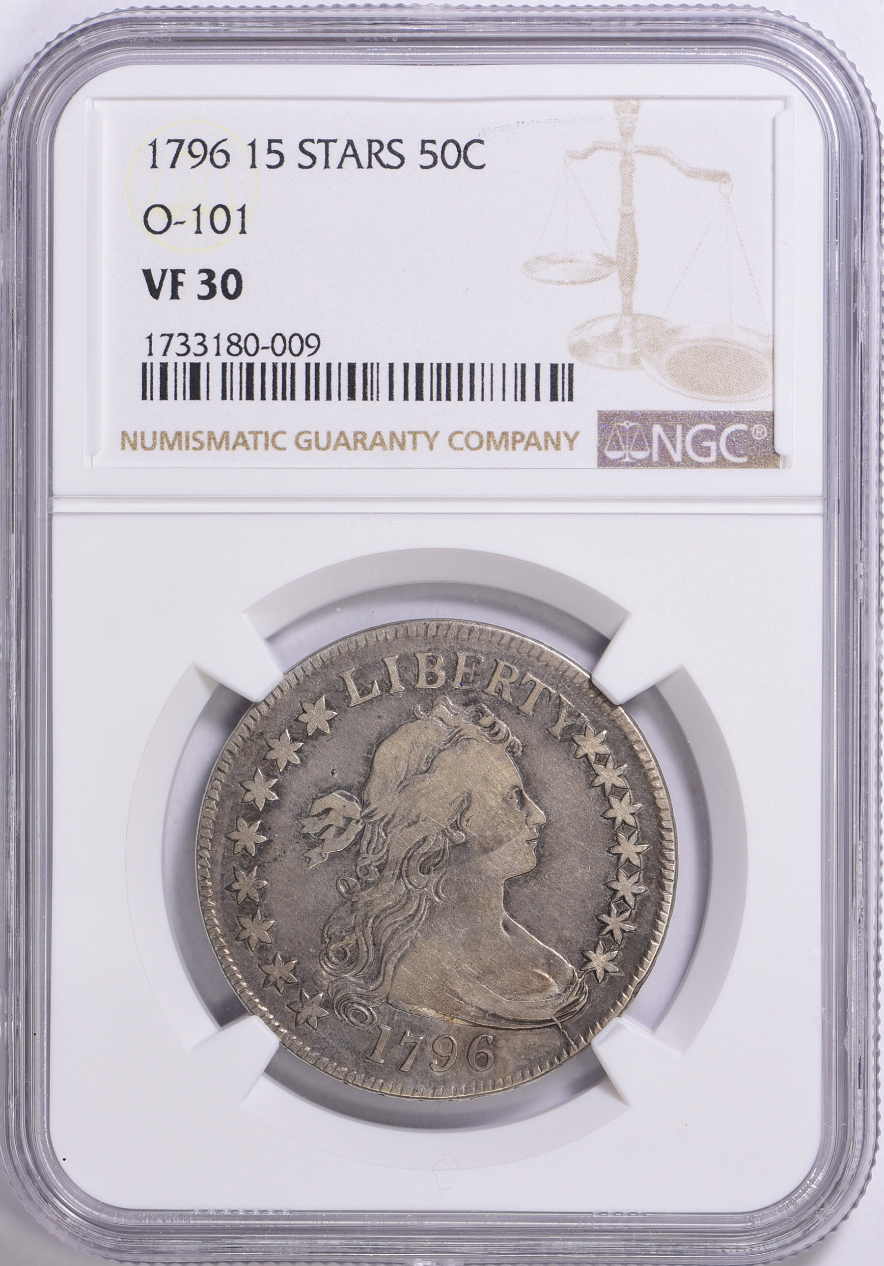 1796 Draped Bust Half Dollar 15 Stars, Overton 101 NGC VF-30 (Item ...