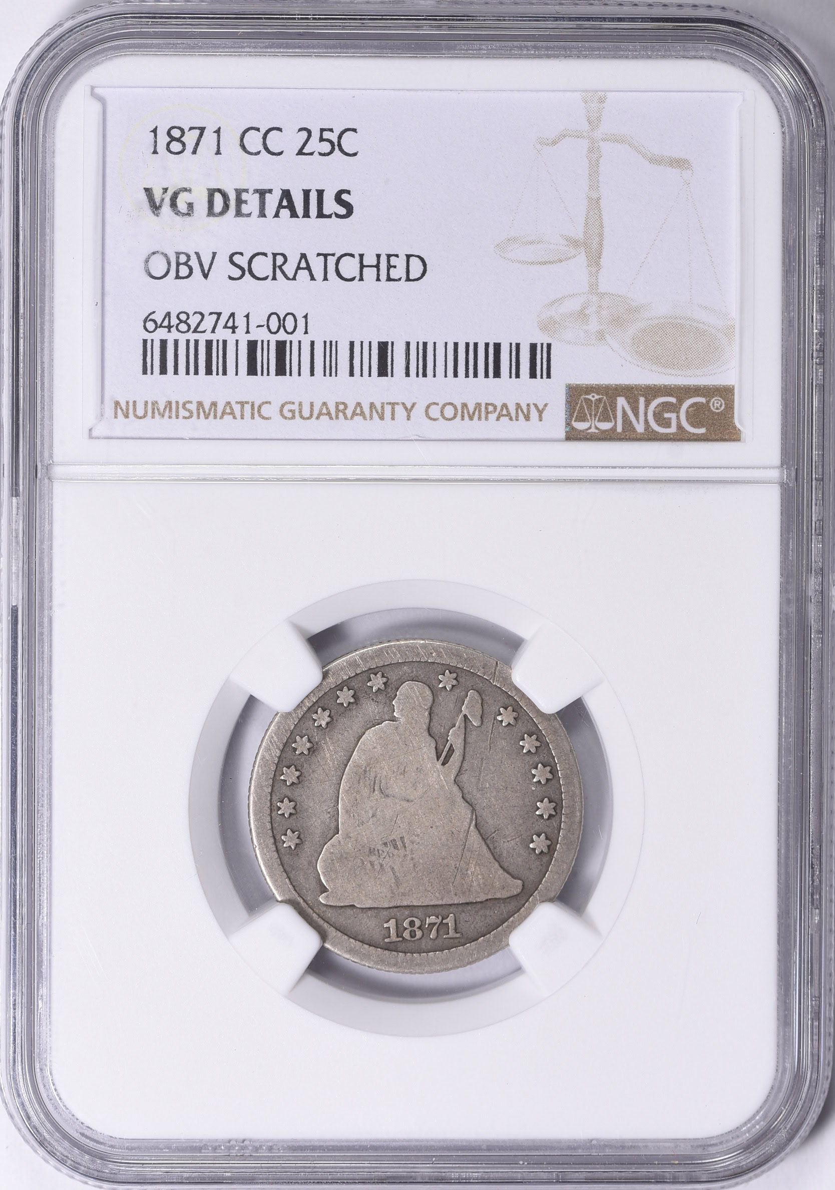 1871-CC Seated Liberty Quarter NGC VG Details (Item 1570251) | GreatCollections Coin Auctions