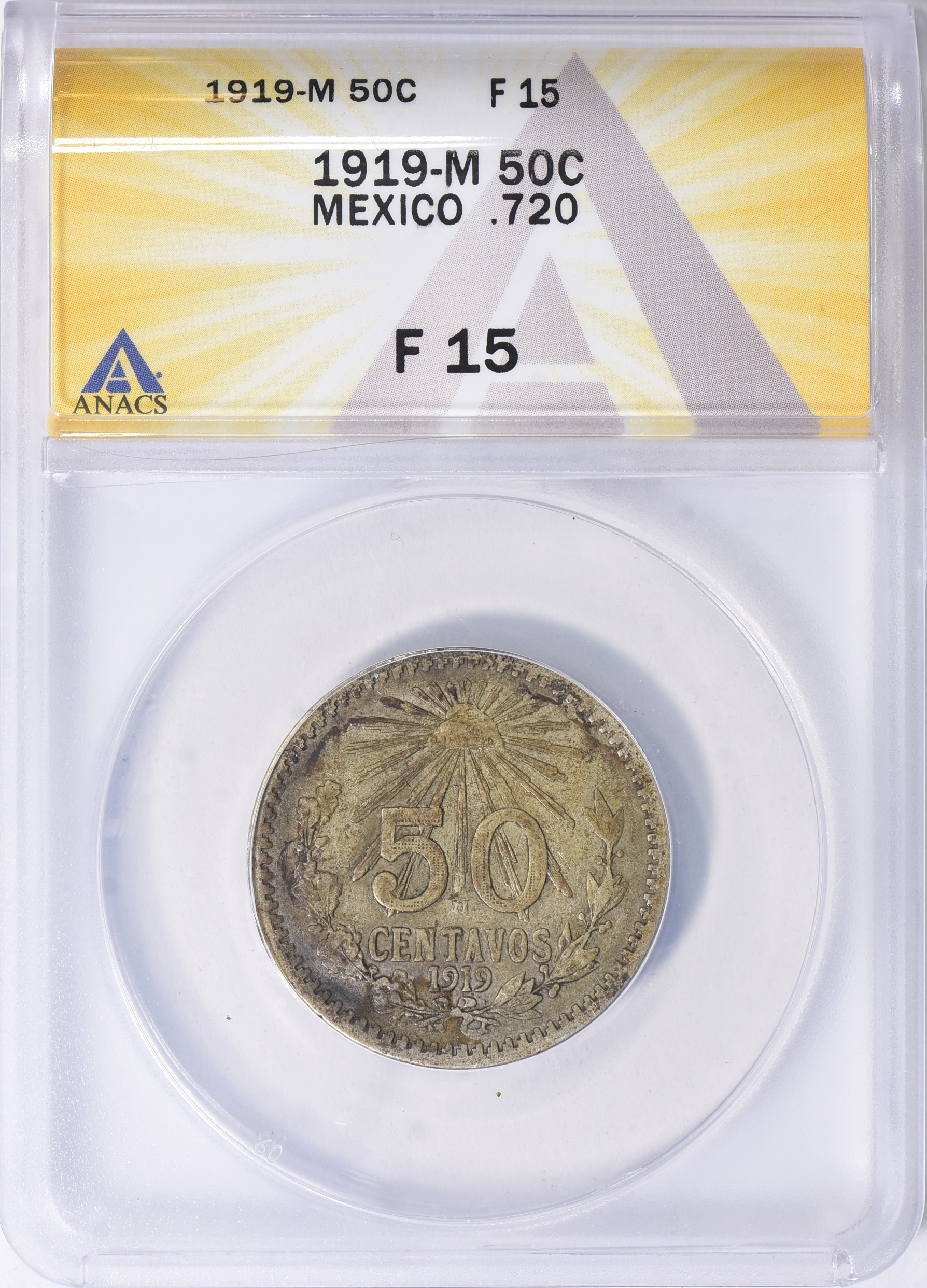 Mexico 1919-M Silver 50 Centavos KM-447 ANACS F-15 (Item 1570646 ...