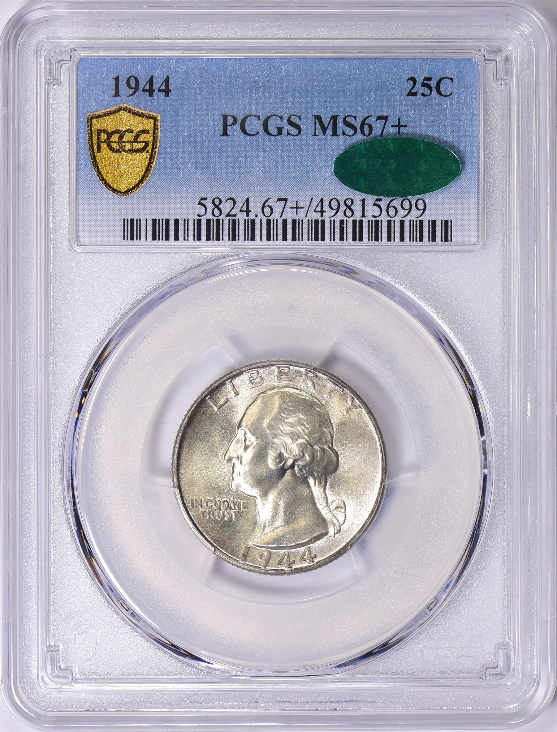 1944 Washington Quarter PCGS MS-67+ (CAC Green) (Item 1571695) | GreatCollections Coin Auctions