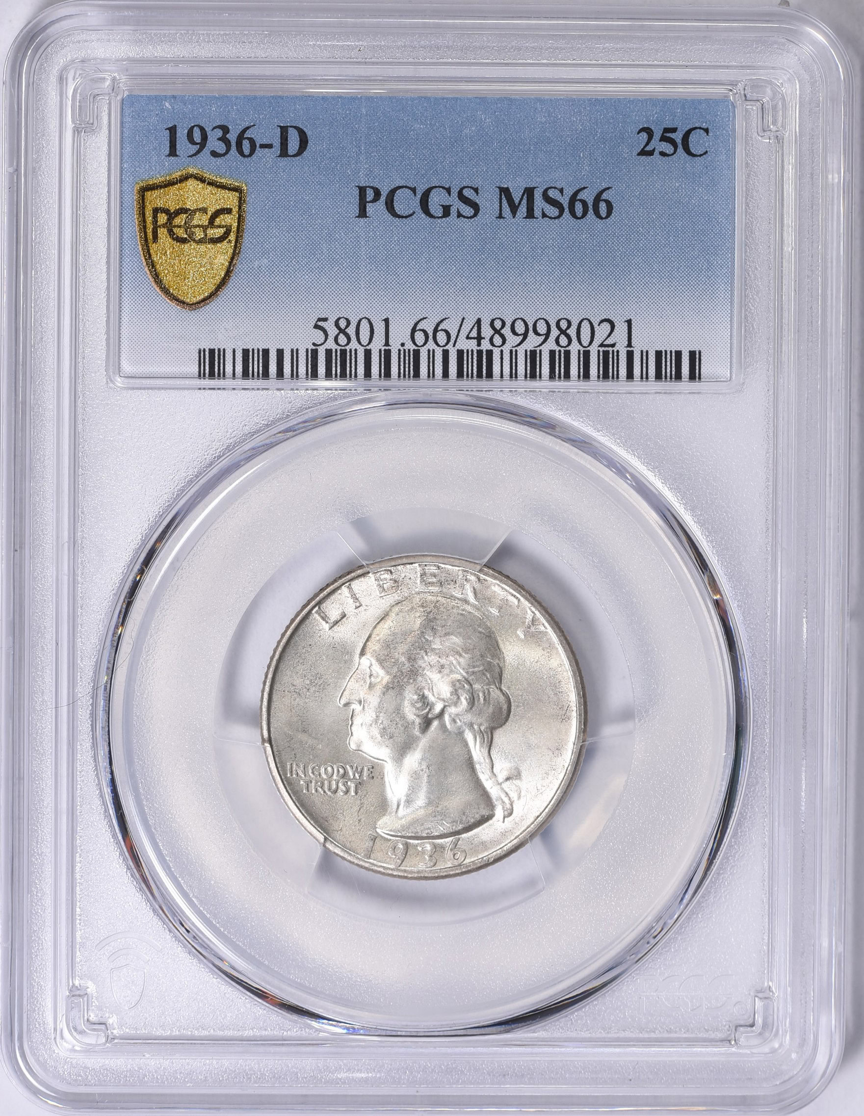 1936-D Washington Quarter PCGS MS-66 (Item 1571870) | GreatCollections ...