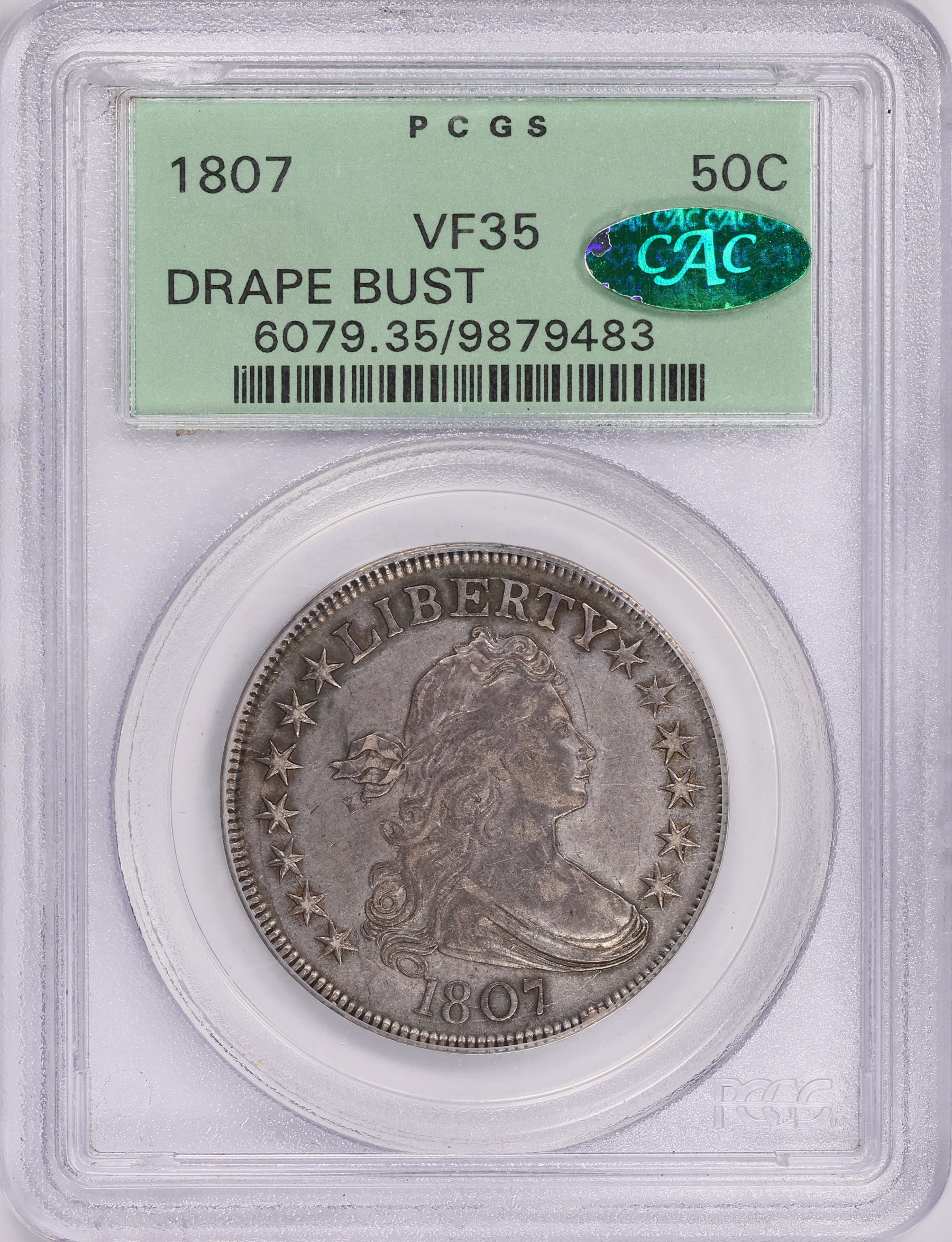 1807 Draped Bust Half Dollar PCGS VF-35 (CAC Green) OGH (Item 1572331) | GreatCollections Coin ...