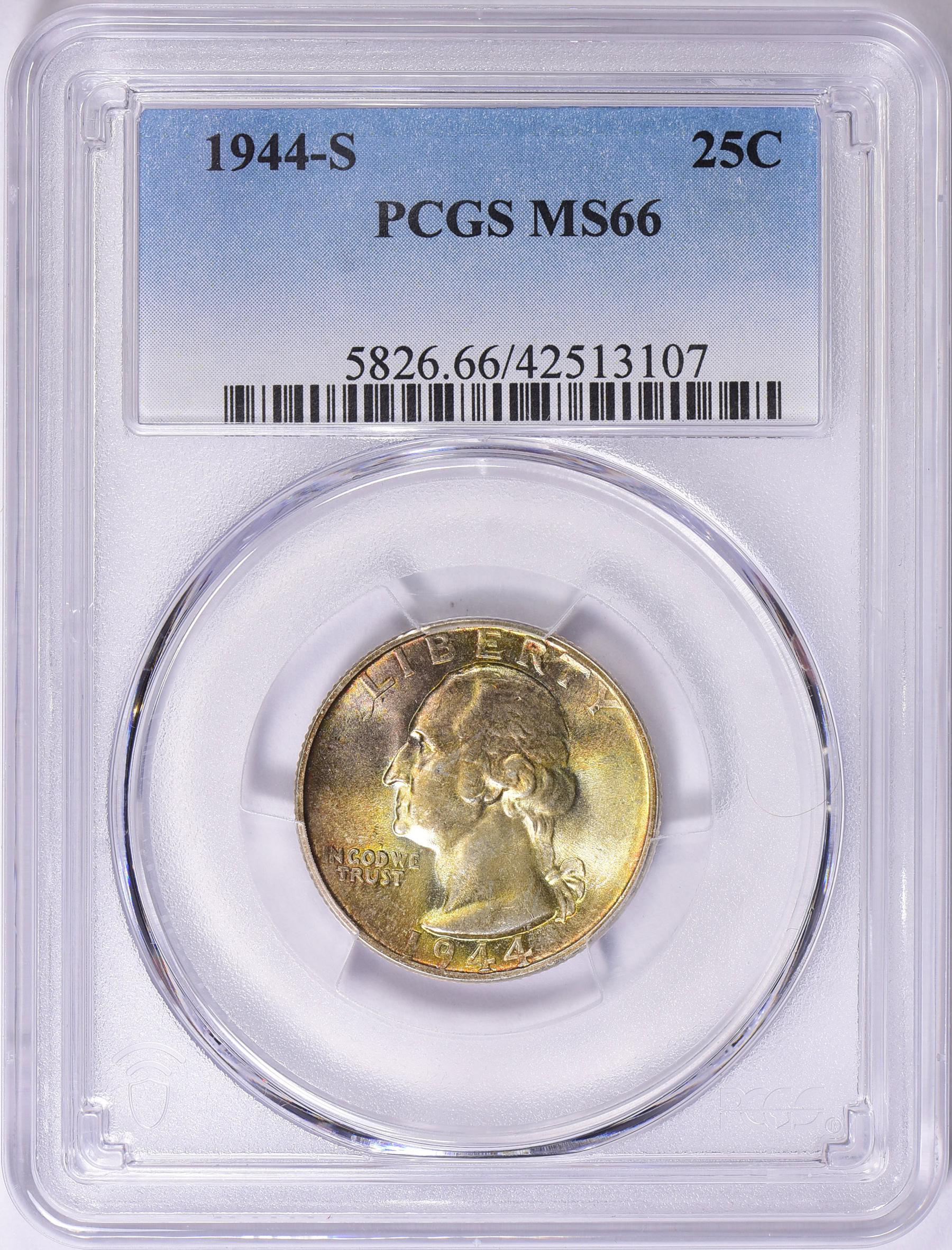 1944-S Washington Quarter PCGS MS-66 (Toned) (Item 1572474) | GreatCollections Coin Auctions