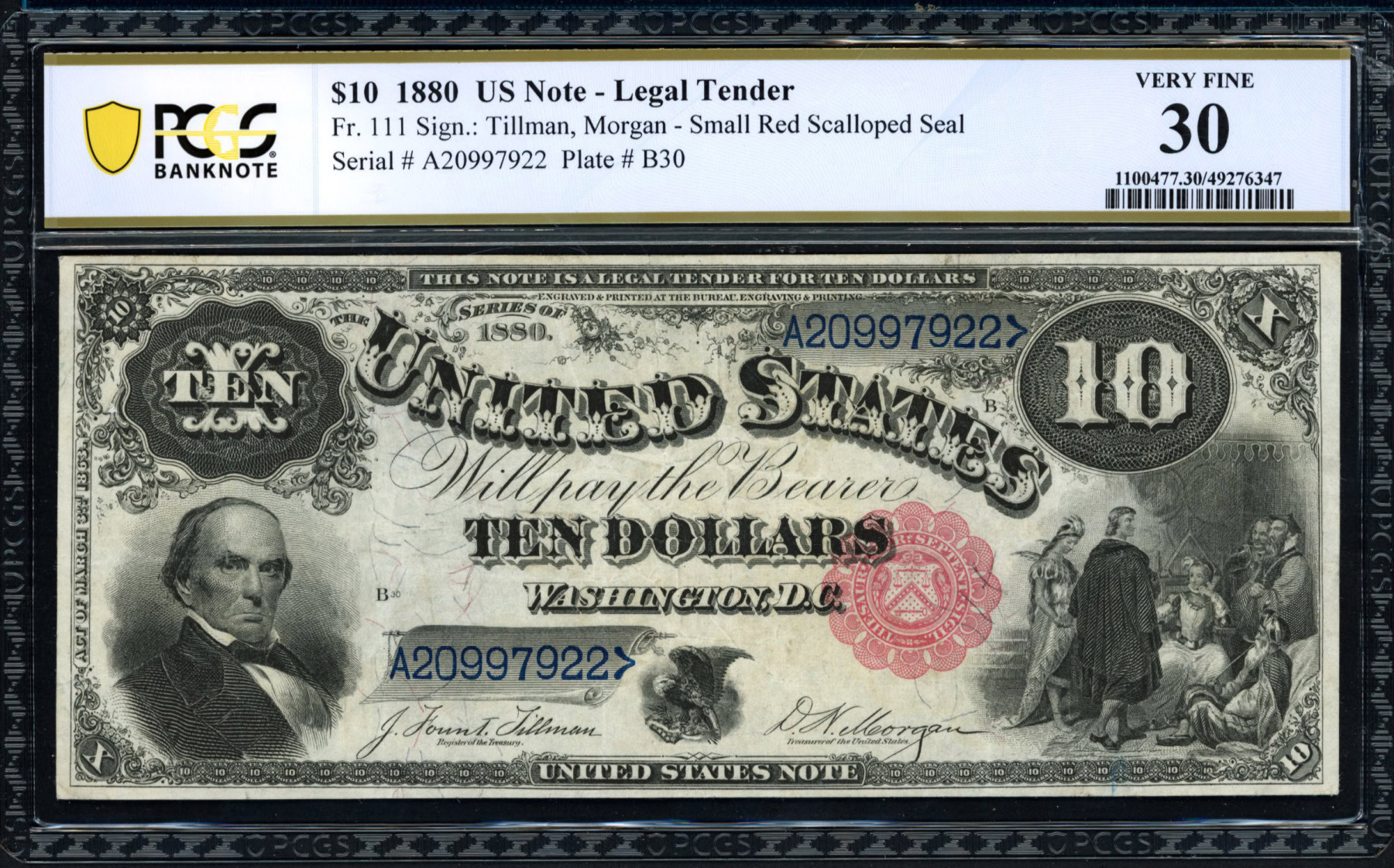 Fr. 111 1880 $10 Legal Tender Note Tillman / Morgan PCGS Banknote Very ...