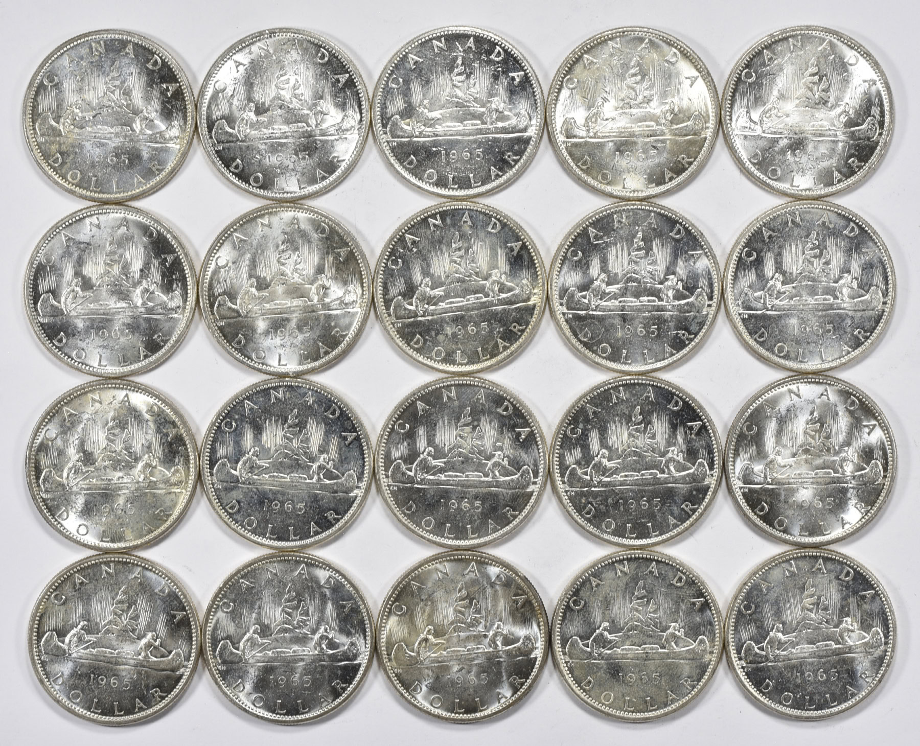Canada 1965 Silver Dollar BU Roll Uncertified (20 Coins) (ASW = 12oz ...