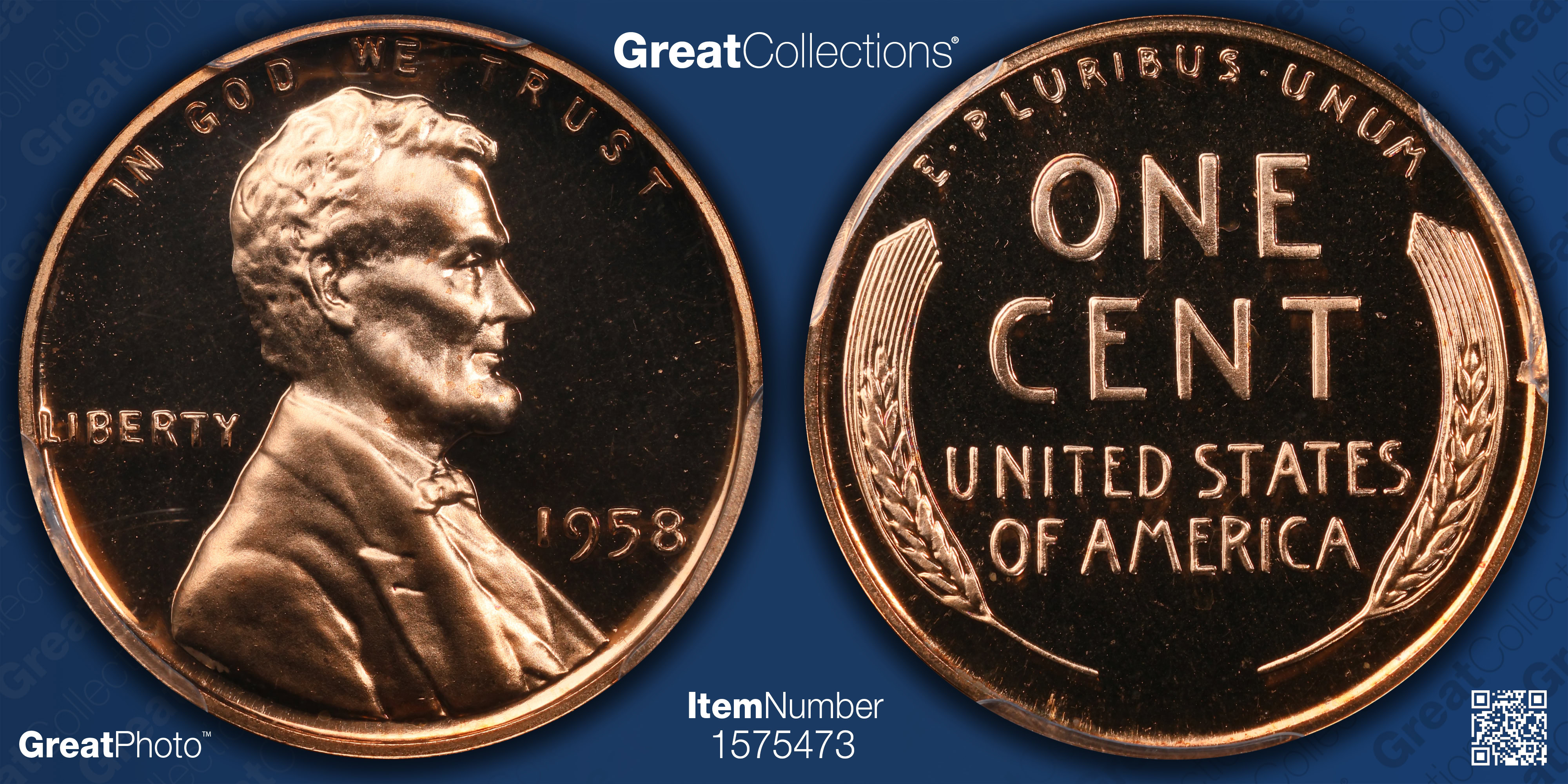 1958 Lincoln Cent PCGS Proof-68 DCAM (Item 1575473) | GreatCollections ...