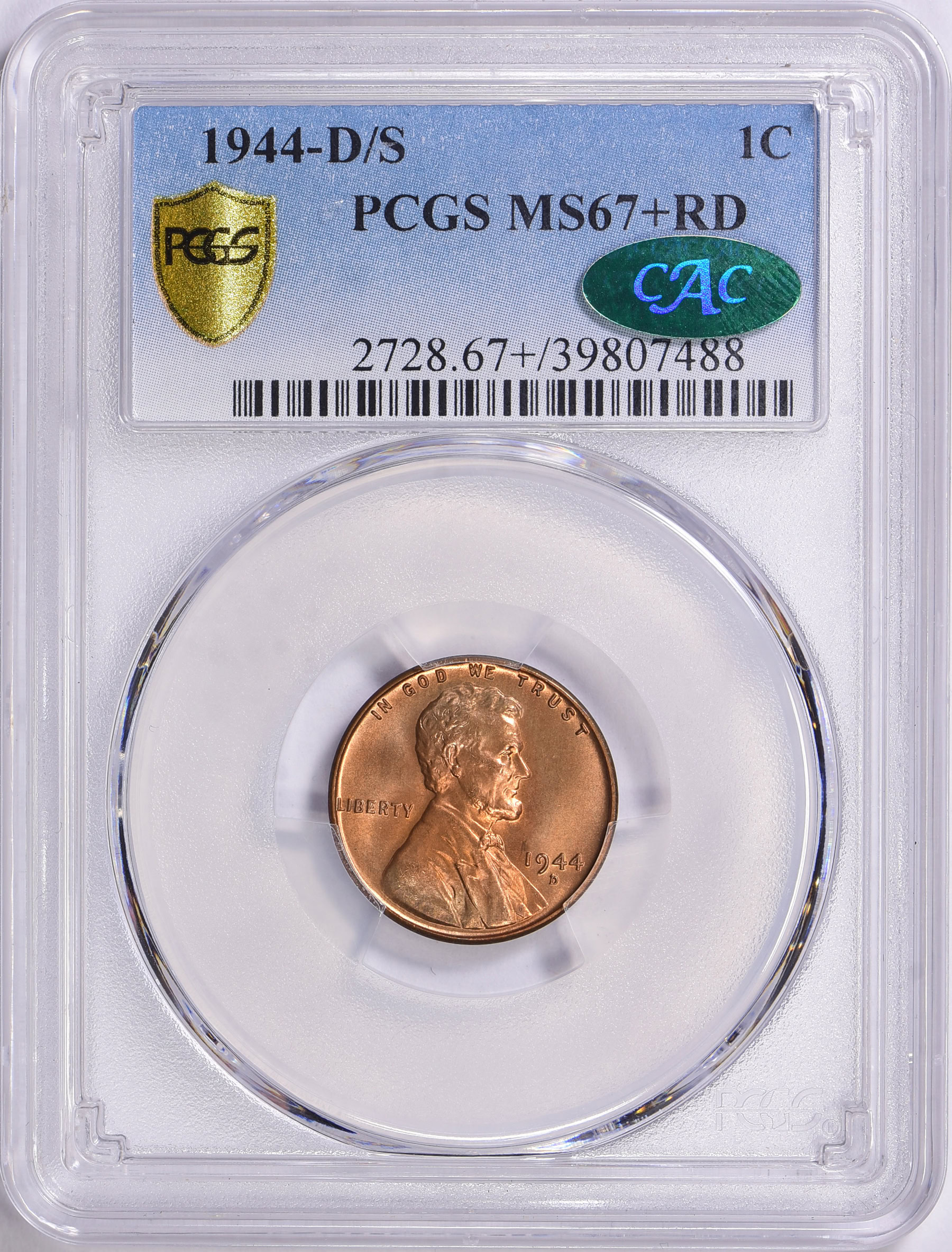 1944-D/S Lincoln Cent PCGS MS-67+ RD (CAC Green) (Item 1575498 ...